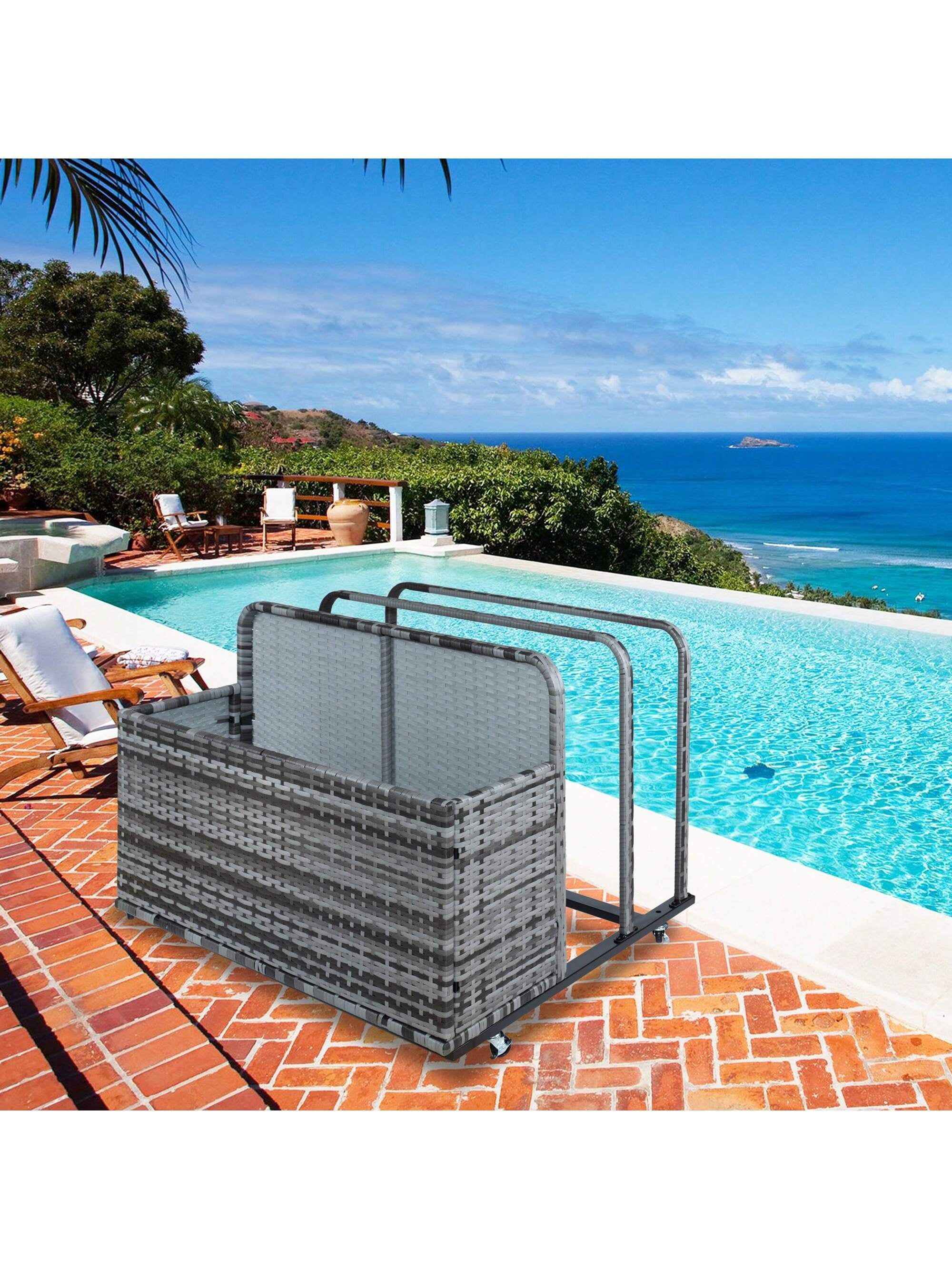 Double Layer Poolside Float Storage, PE Rattan Outdoor Pool Caddy With ...
