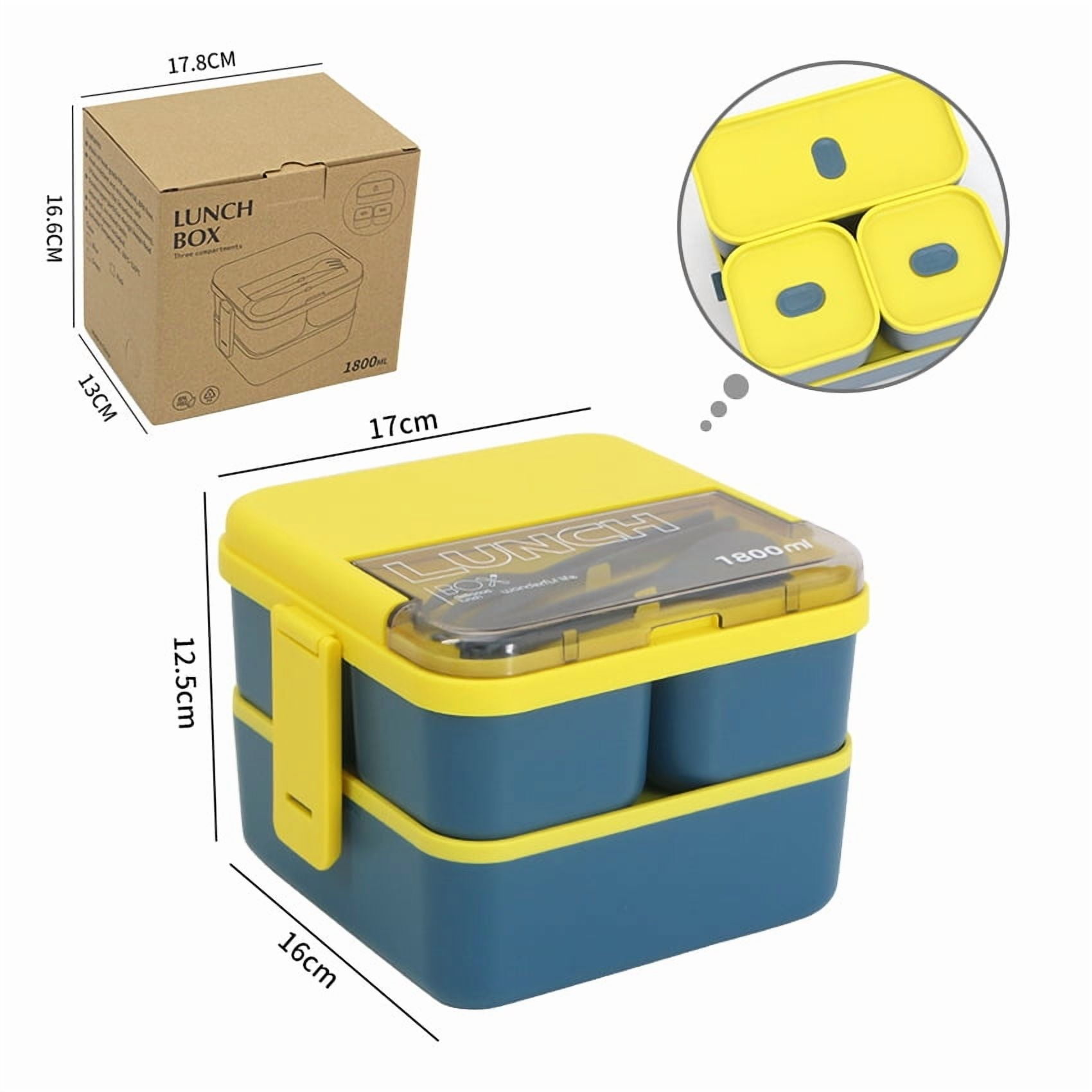 Double Layer Portable Lunch Box for Kids with Cutlery Microwave Sealed ...