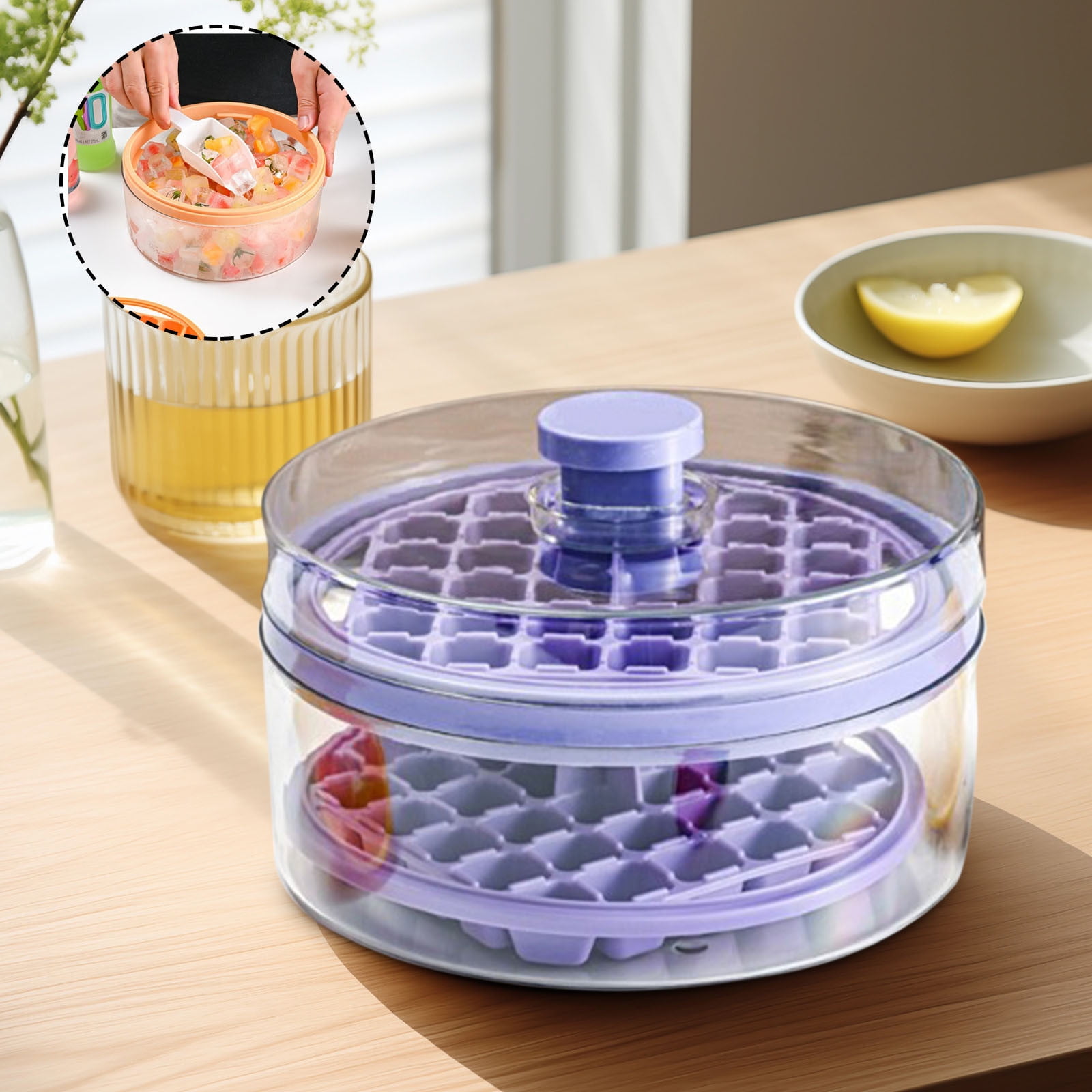 Double-Layer Push-Button Ice Tray with Lid A - Dual-Chamber Capacity ...
