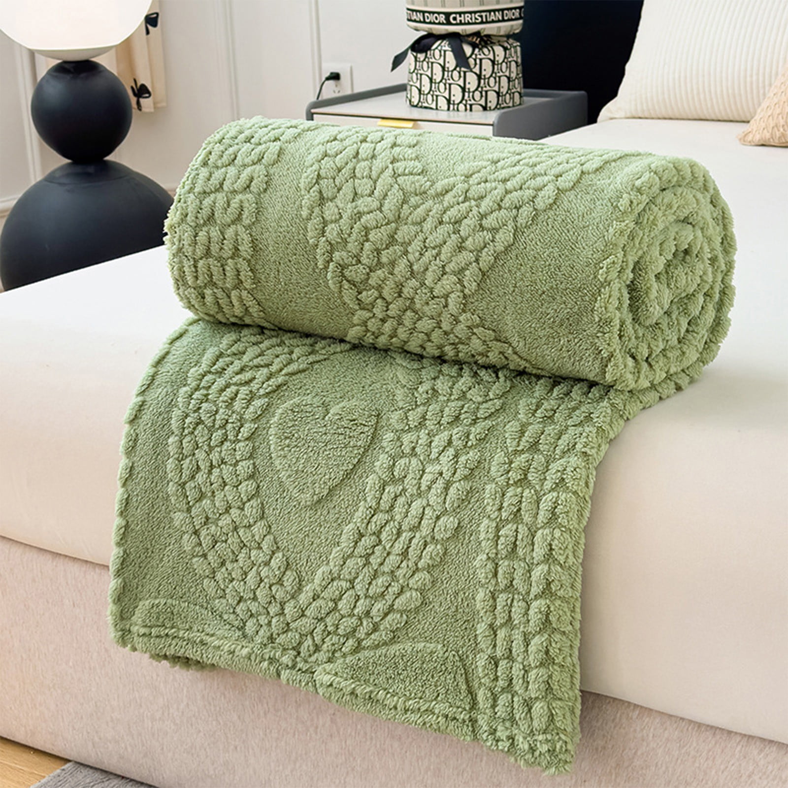 Double Layer Raschel Blanket Soft Thick Warm • Striped Plush Throw for ...