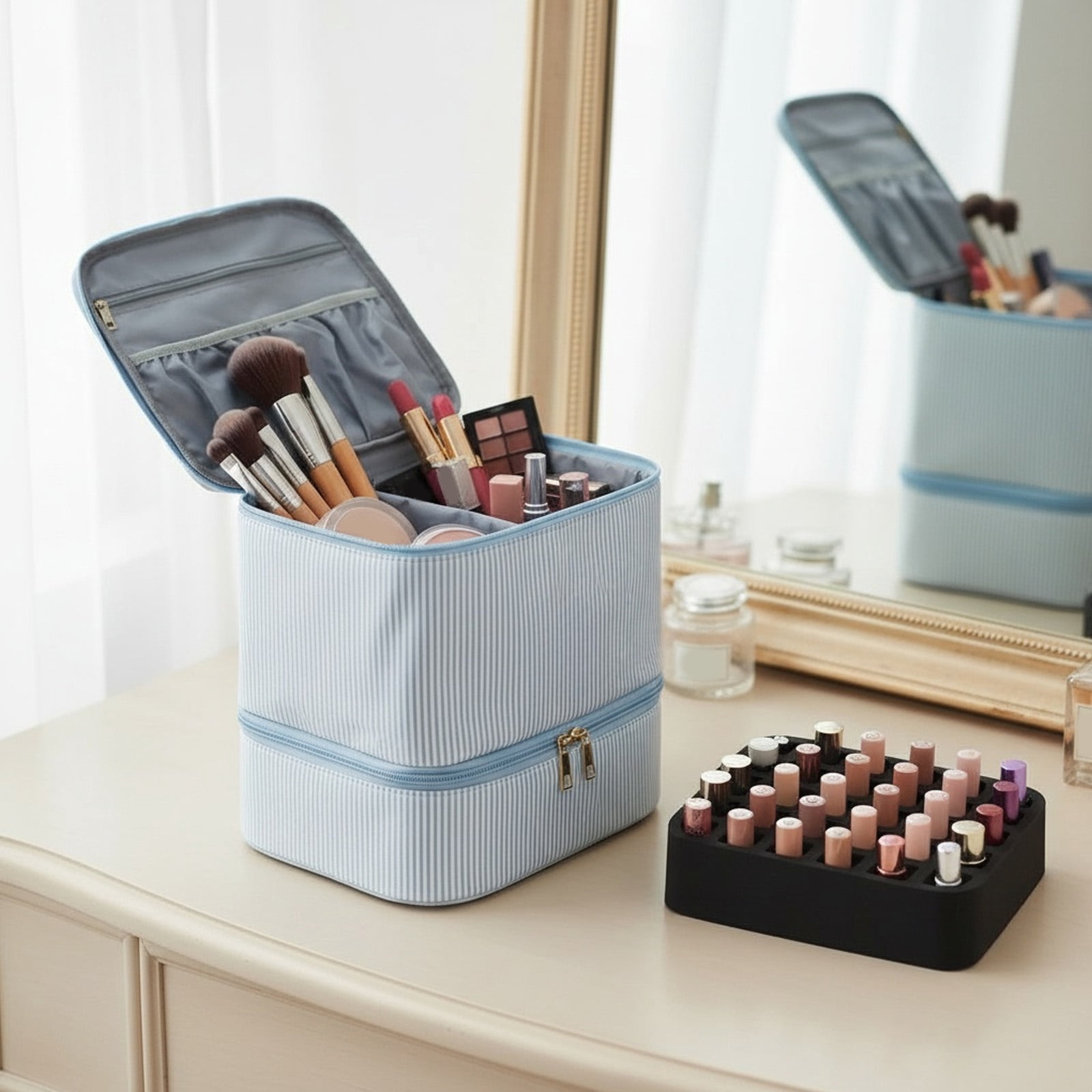 Double Layer Refreshing Seersucker Nail Polish Organizer Bag Large ...