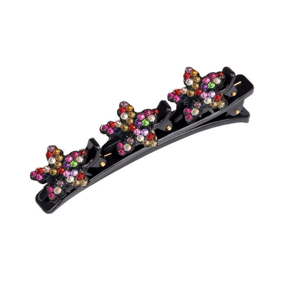 Double Layer Rhinestone Star Flower Braided Hairpin for Side Bangs and ...
