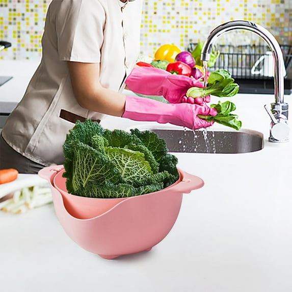 Double Layer Rotating Drain Basket, Plastic Vegetable Fruit Rice ...
