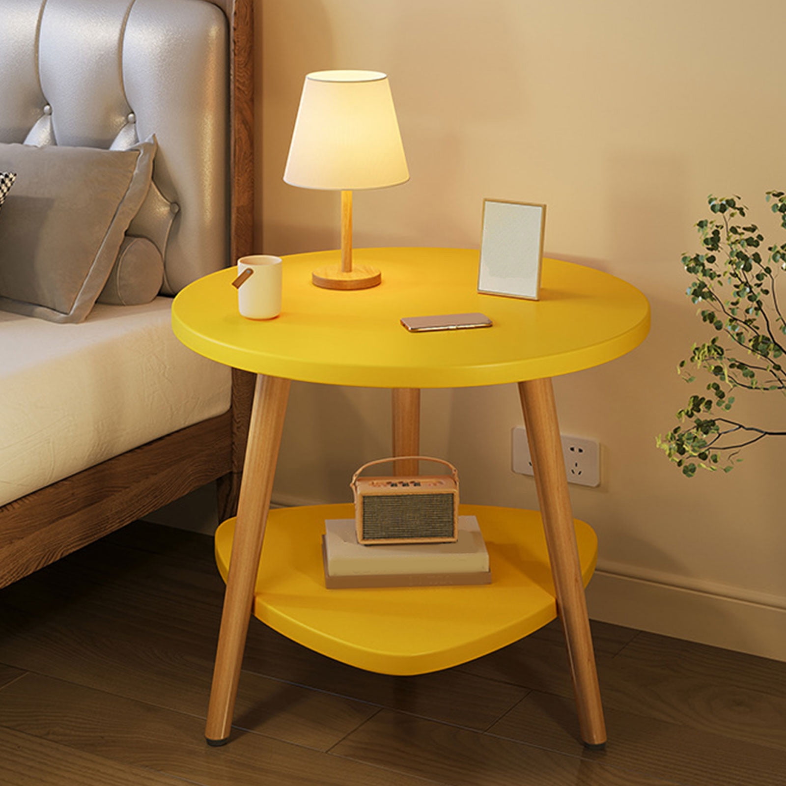 Double Layer Round Side Table with Shelves and Stable Legs, Modern Home ...