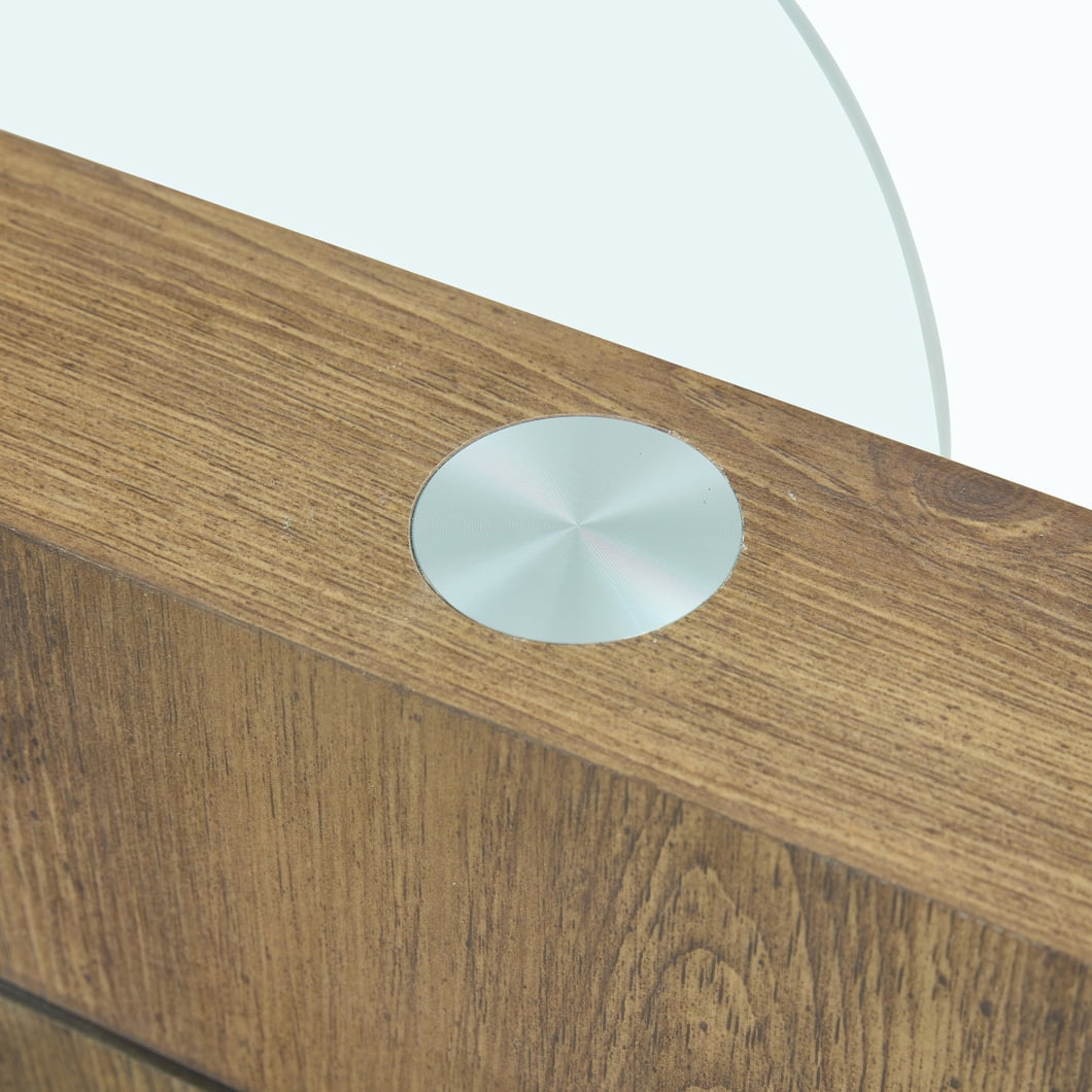 Double Layer Round Table with Glass Top and Wood MDF Legs for Office ...