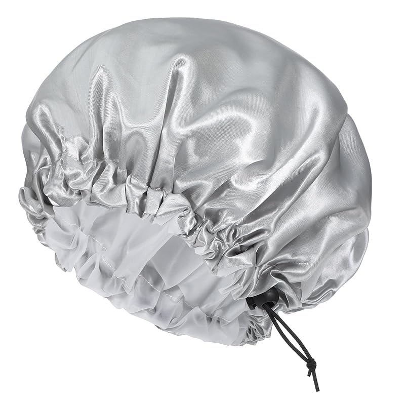 Double Layer Satin Bonnet for Men, Waterproof Bath Shower Cap ...