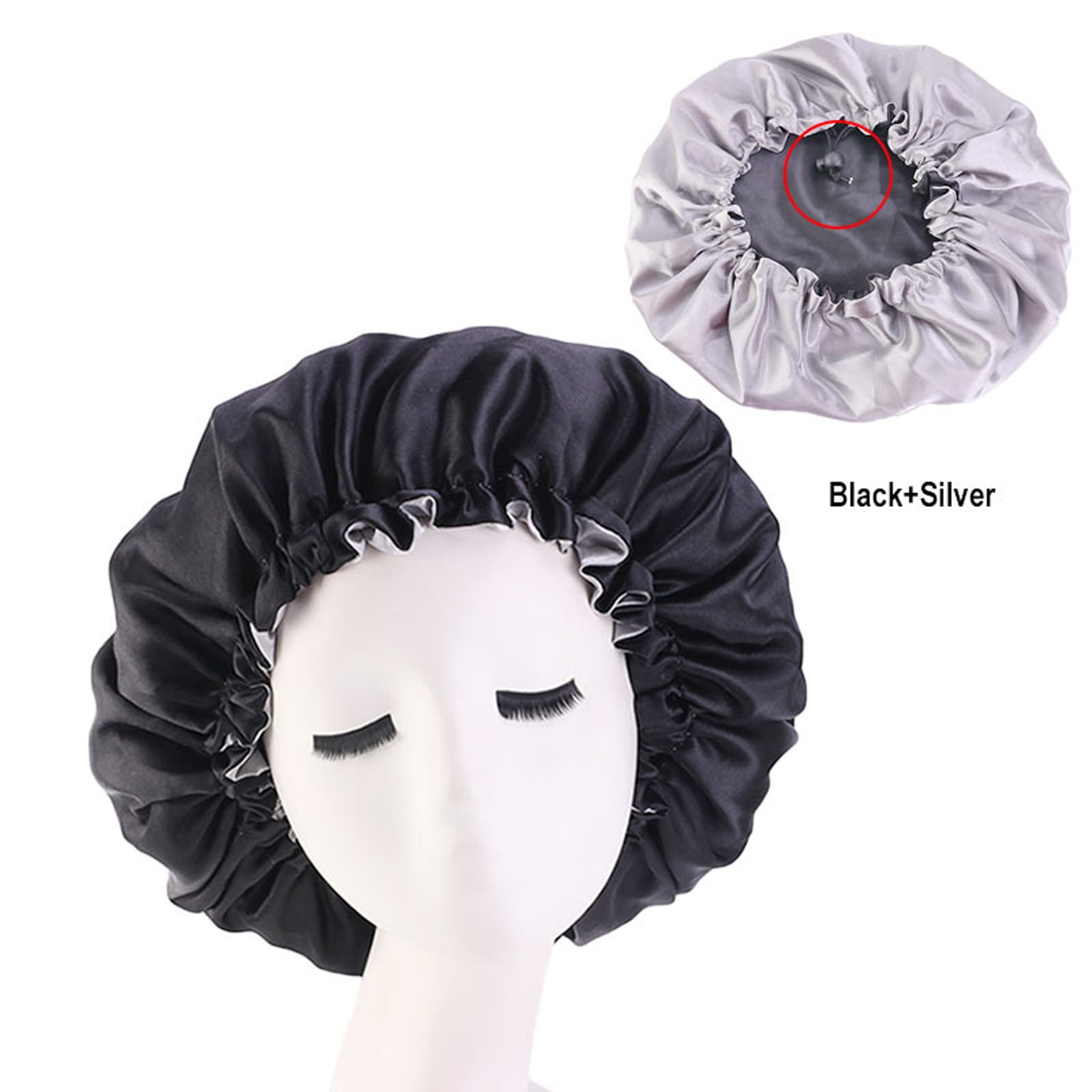Double Layer Satin Shower Cap Large Chemotherapy Beauty Perm Cap with ...