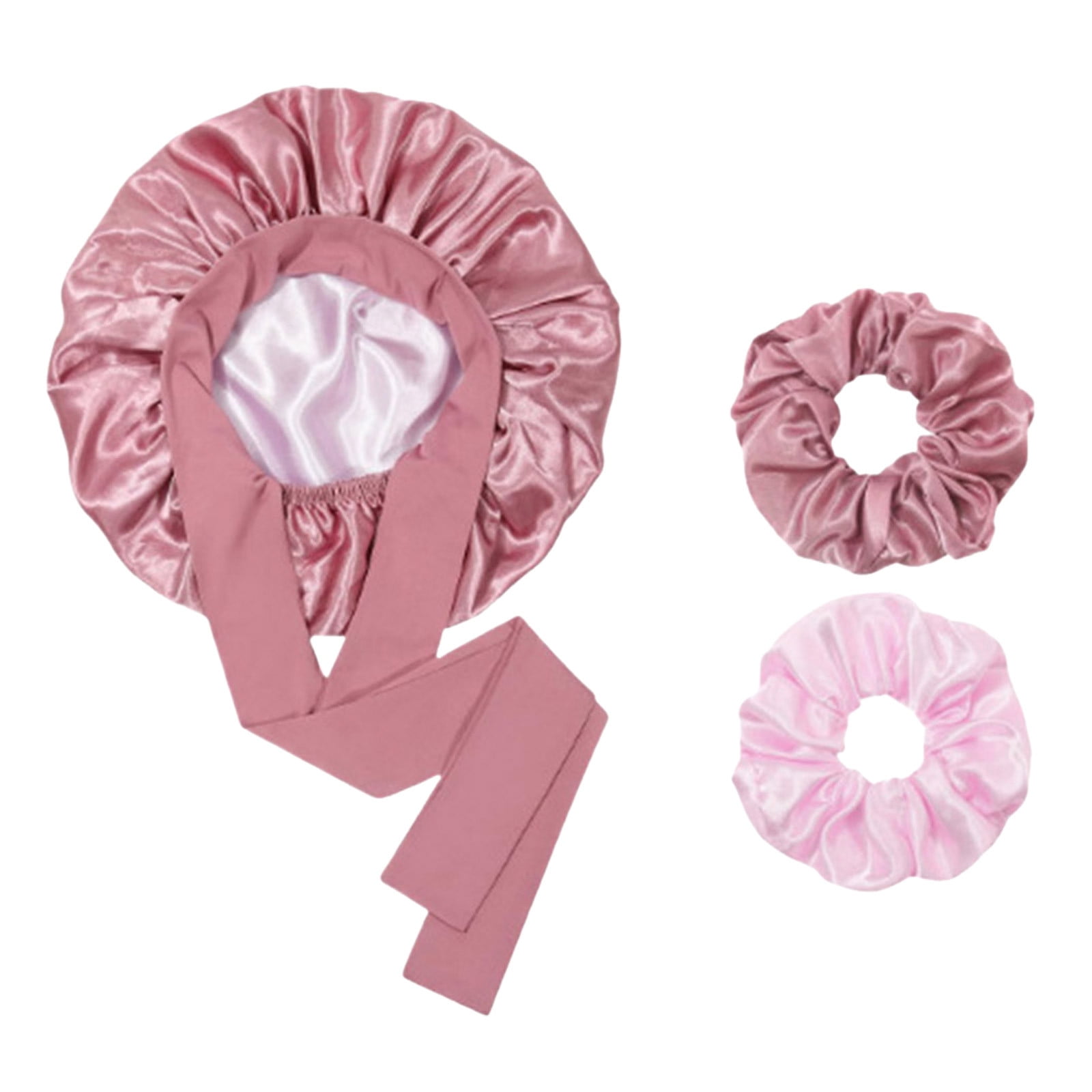 Double Layer Satin Silk Bonnet Sleeping Elastic Tie Band Curly Hair Wig ...