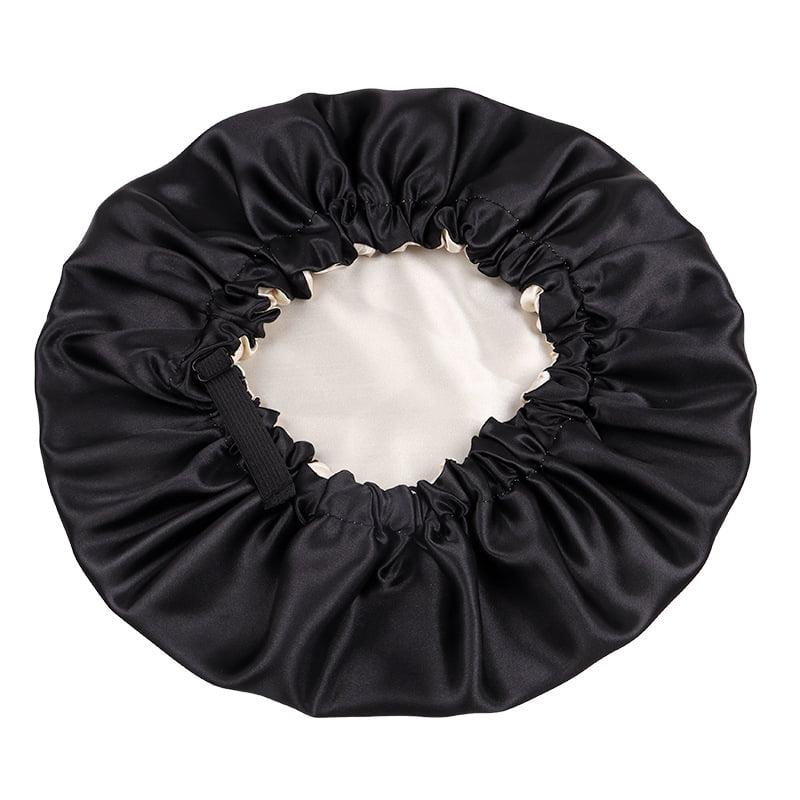 Double-Layer Satin Sleep Cap Adjustable Reversible Flat-Edge Silk-Like ...
