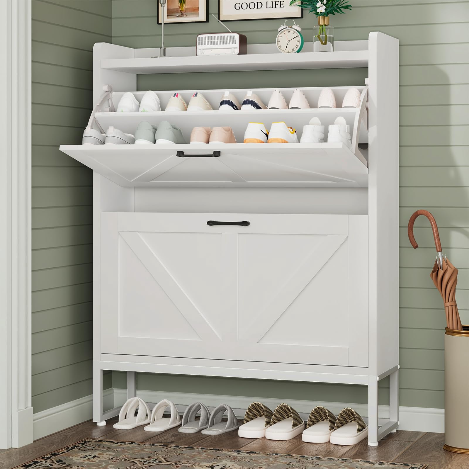 Double Layer Shoe Storage Cabinet, Adjustable Shelf Hidden Stand ...