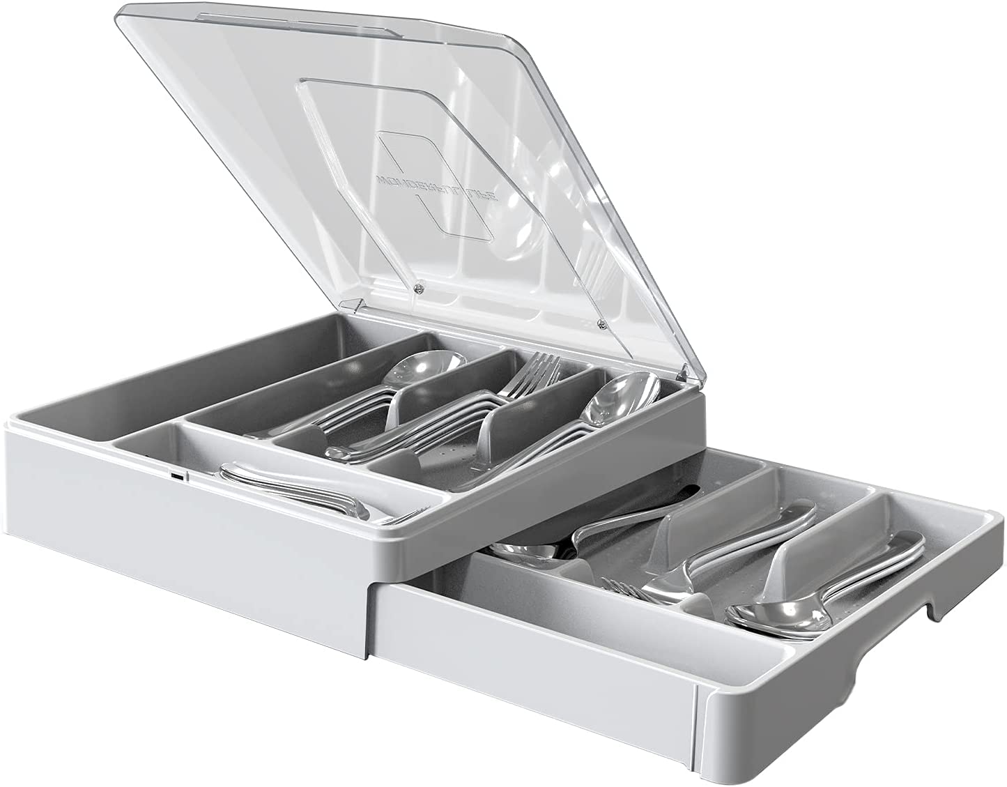 Double Layer Silverware Tray with Lid, Utensil Holder for Countertop ...