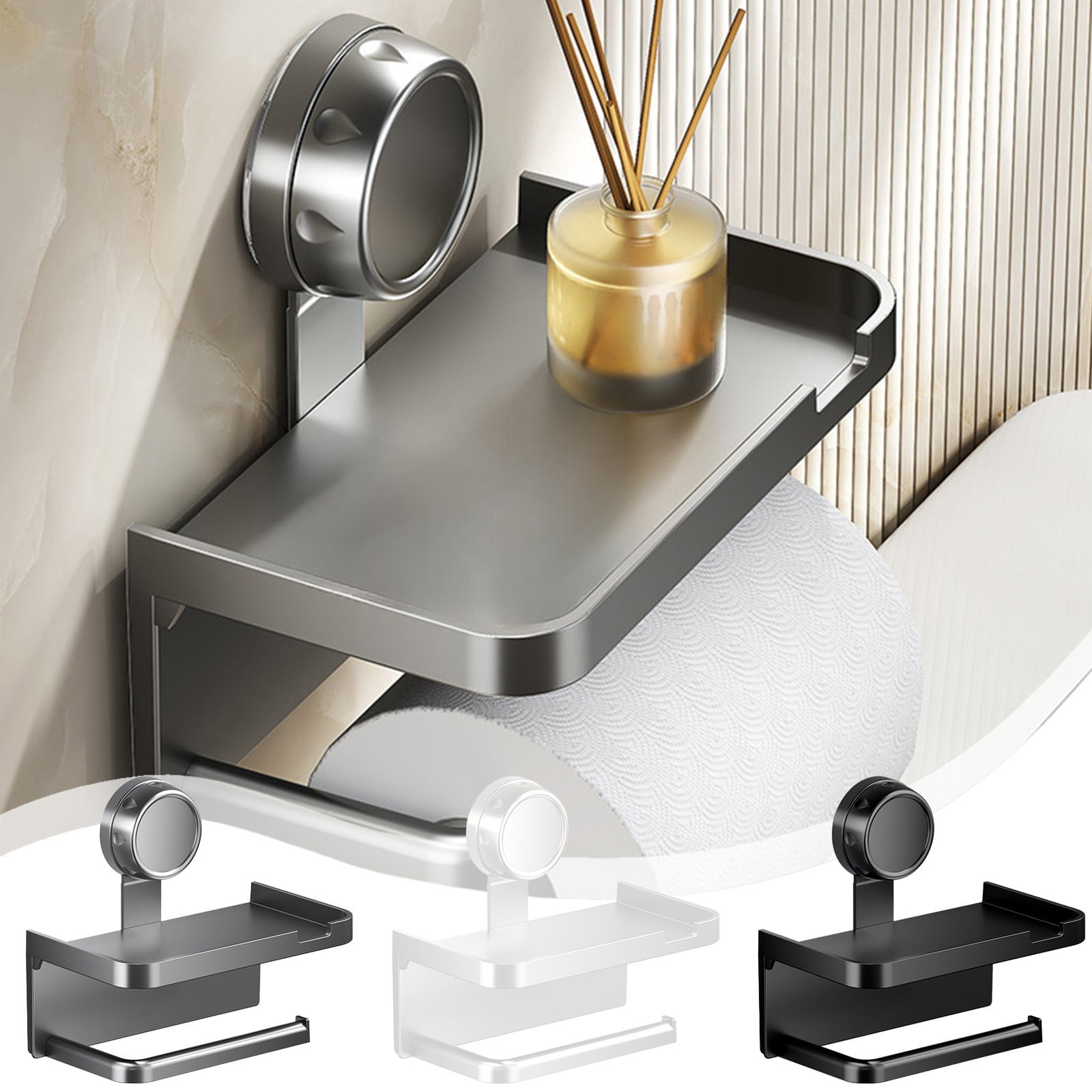 Double Layer Suction Cup Paper Holder, Wall Mounted Toilet Paper ...