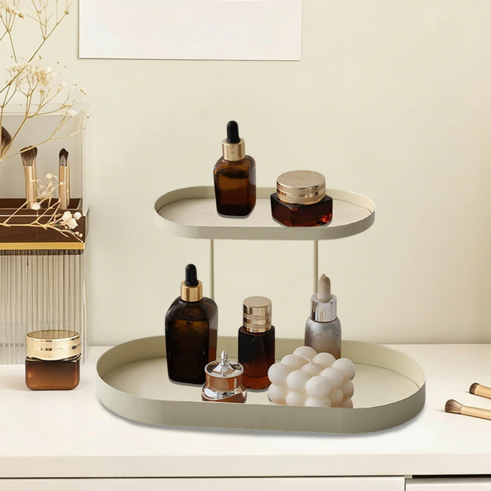 Double Layer Tabletop Iron Storage Tray, Cosmetics Jewelry Perfume ...