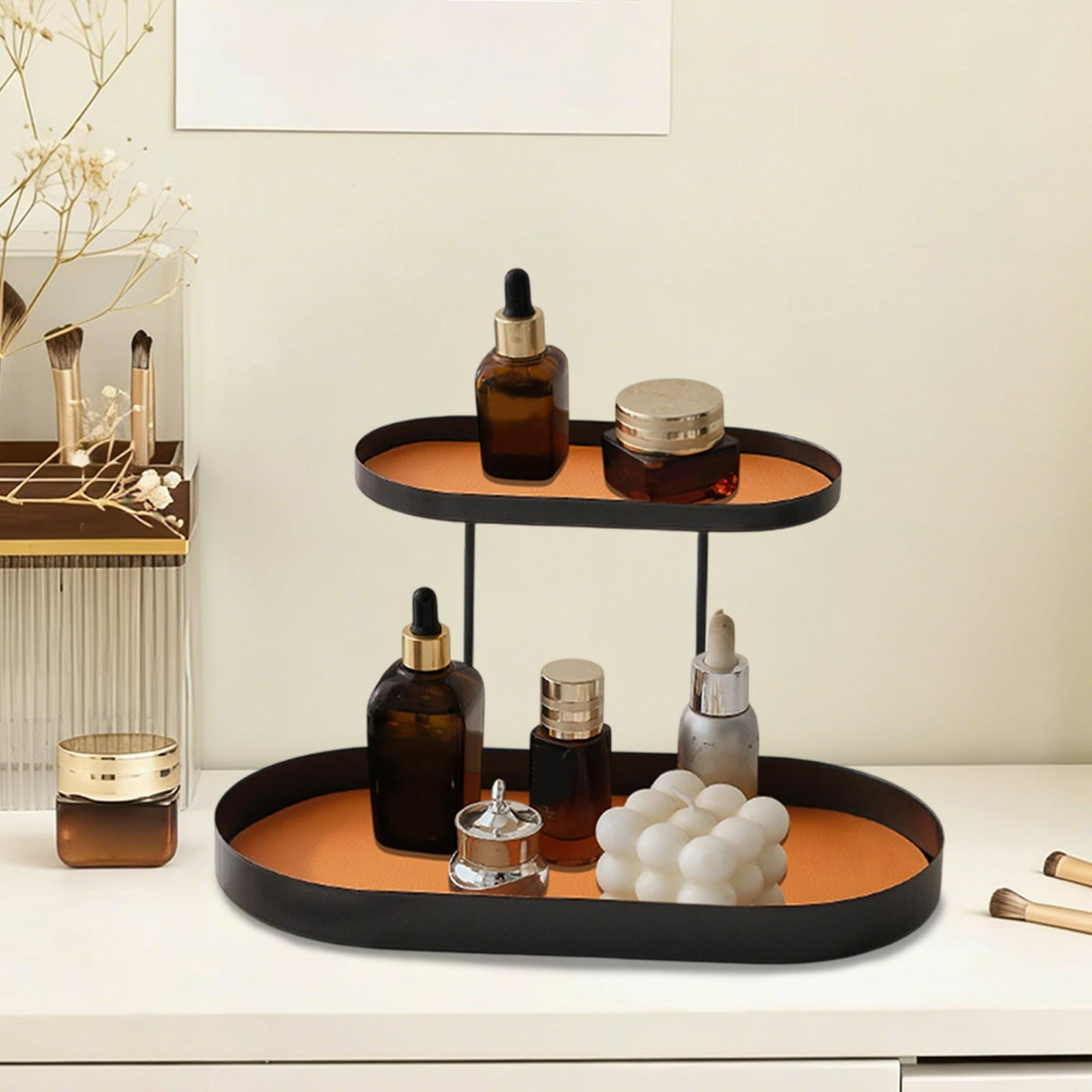 Double Layer Tabletop Iron Storage Tray, Cosmetics Jewelry Perfume ...