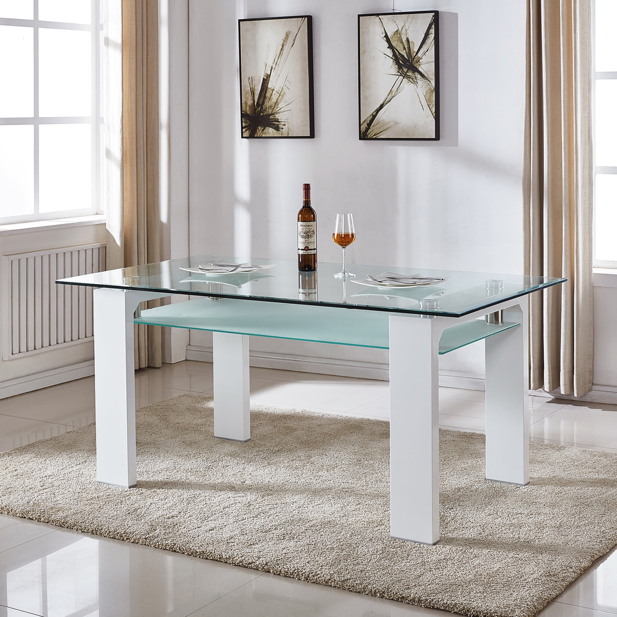 Double-Layer Tempered Glass Rectangular Dining Table - Walmart.com