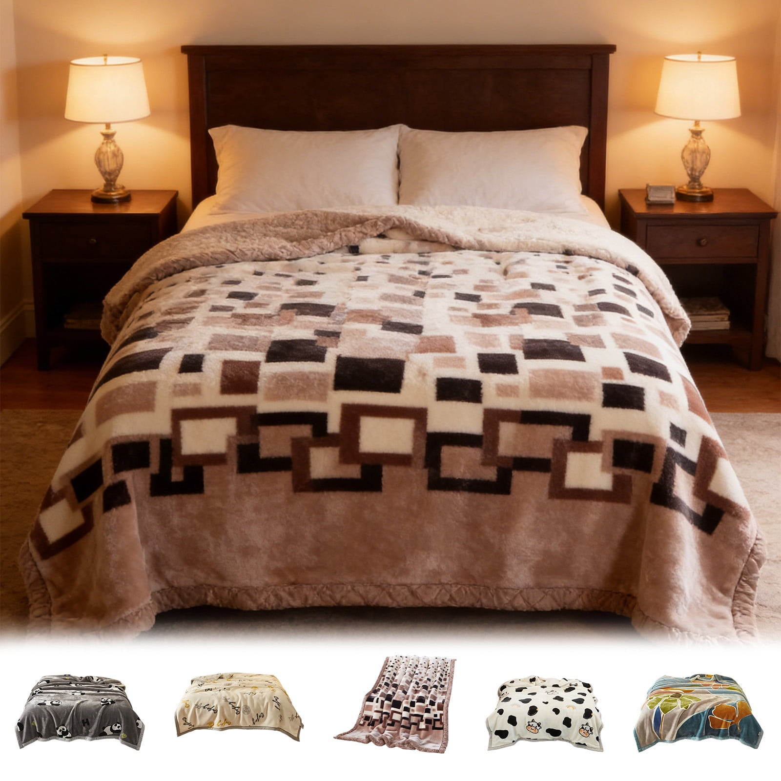 Double-Layer Thick Printed Raschel Blanket - Winter Warm Flannel Cover ...