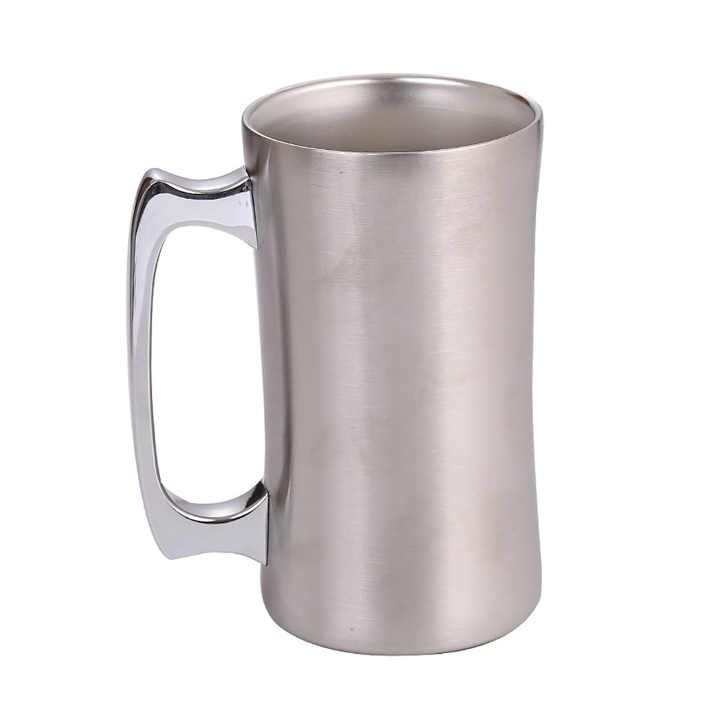 Double-Layer Thickened Vacuum Insulated Beer Mug Creative Single Handle ...