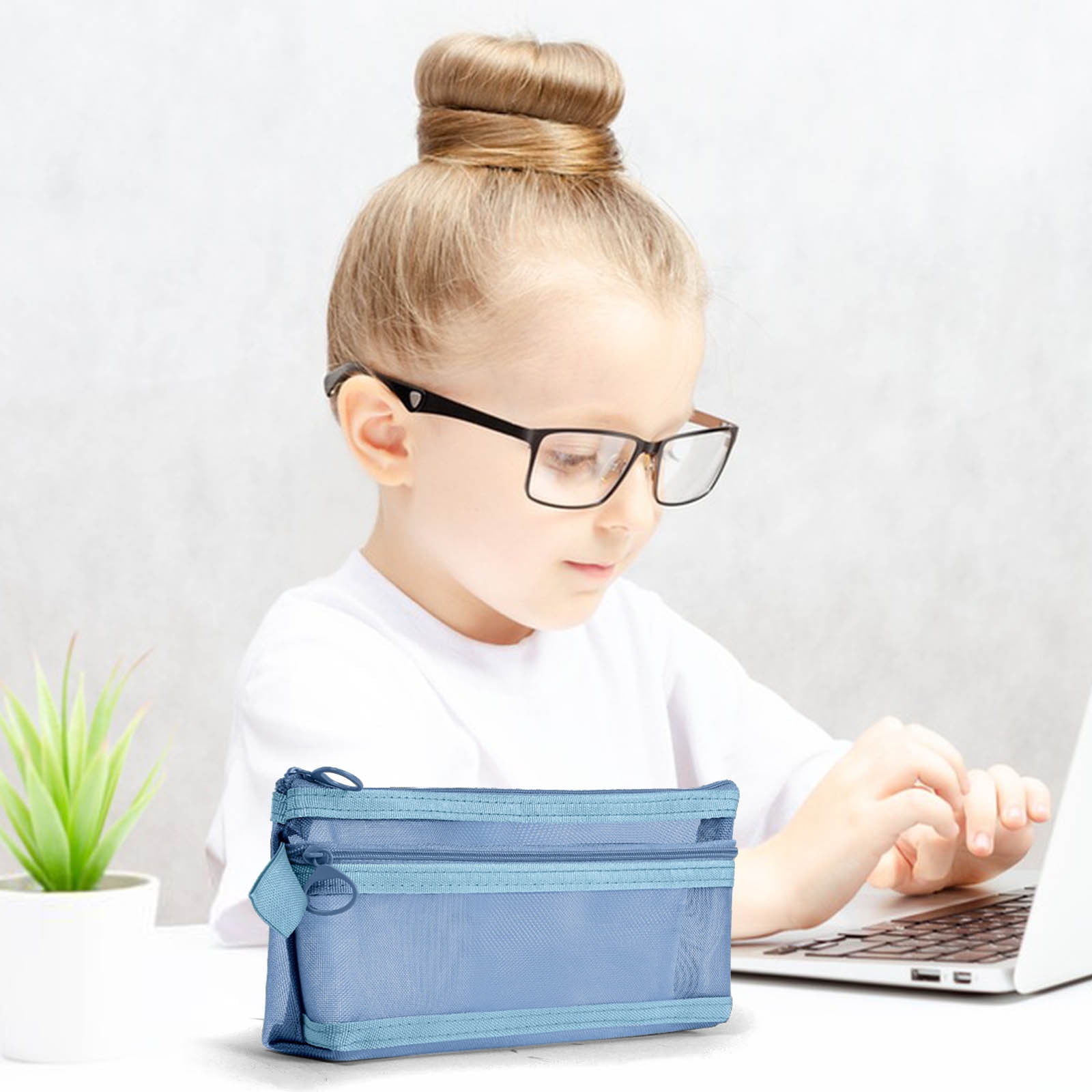 Double-Layer Transparent Mesh Fabric Pen Case | Large Capacity Pencil ...