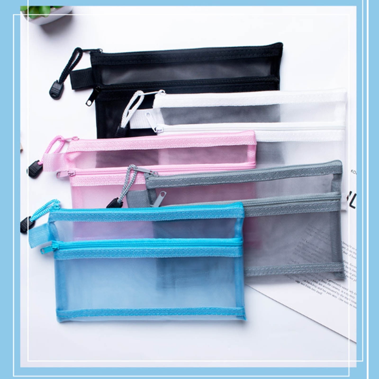 Double-Layer Transparent Mesh Zipper File Organizer 20.5x13cm, A6 ...
