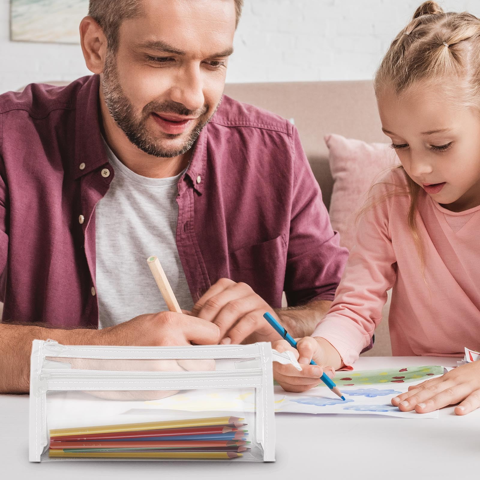 Double Layer Transparent Triangular Pen Bag with Zipper Closure for ...