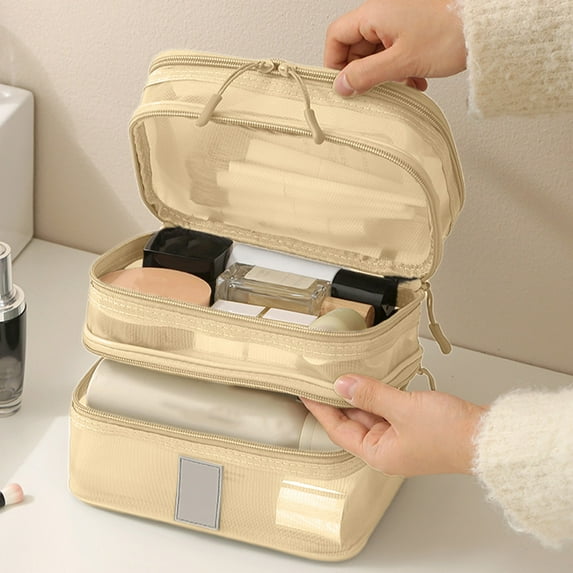 Double Layer Travel Makeup Bag,Mesh Toiletry Bag Large Capacity ...