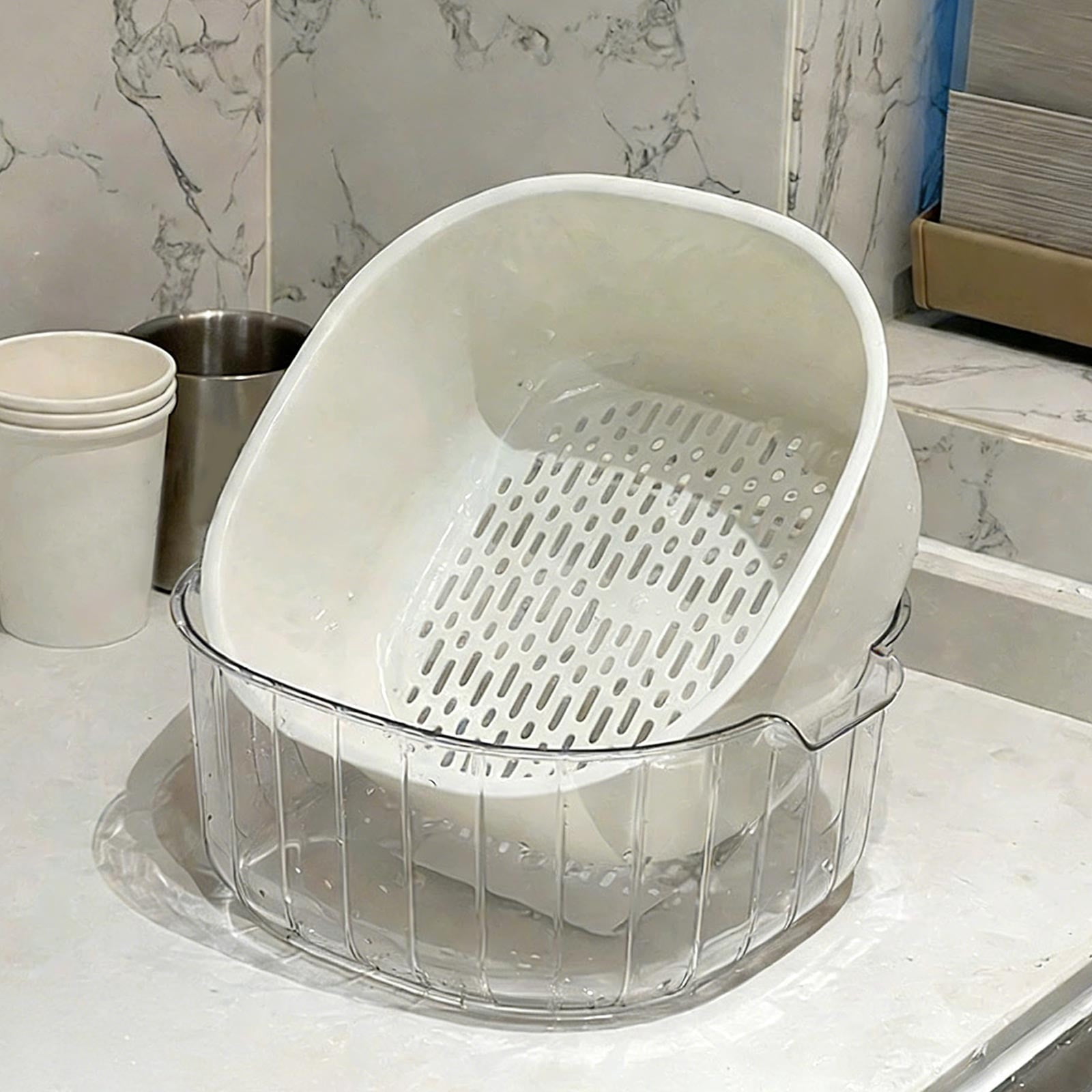 Double Layer Vegetable Basket - 10x10x4.4in Portable Drain Basket ...