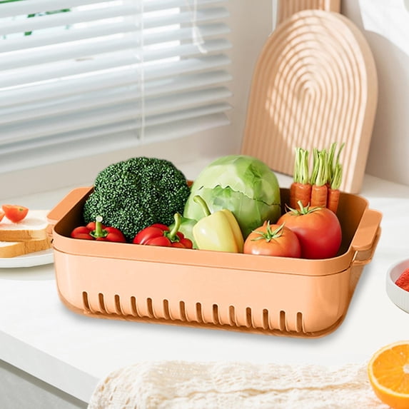 Double Layer Vegetable and Fruit Washing Basket, Plastic Drainer and ...