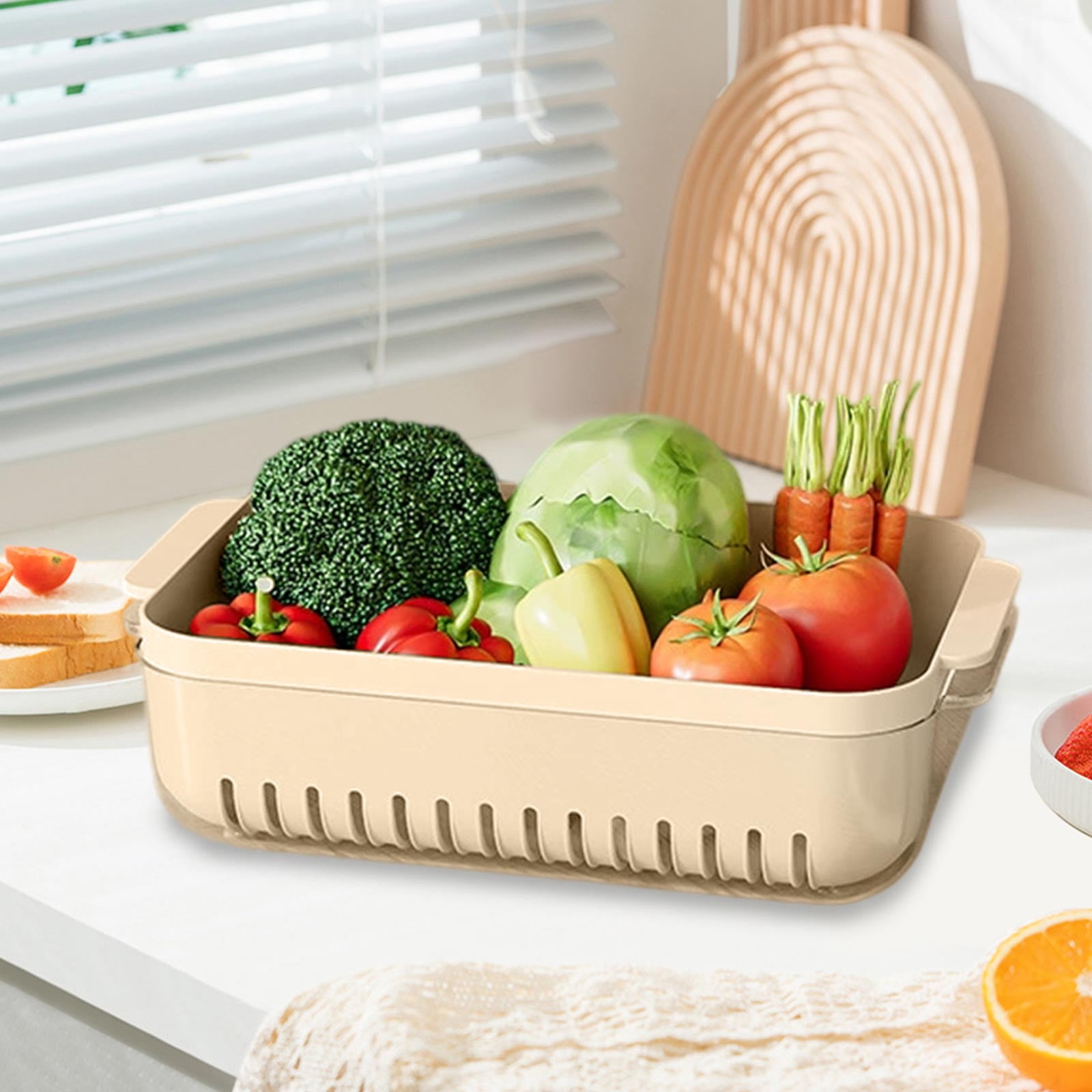 Double Layer Vegetable and Fruit Washing Basket with Drainer, Plastic ...