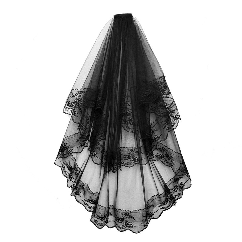 Double Layer Veil Black Lace Veil Cosplay Bridal Wedding Veil Hair ...