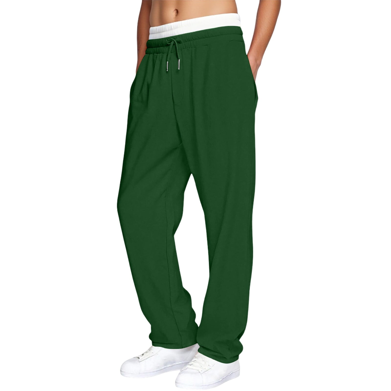 Double-Layer Waist Straight-Leg Solid Color Sweatpants, Casual Pants ...