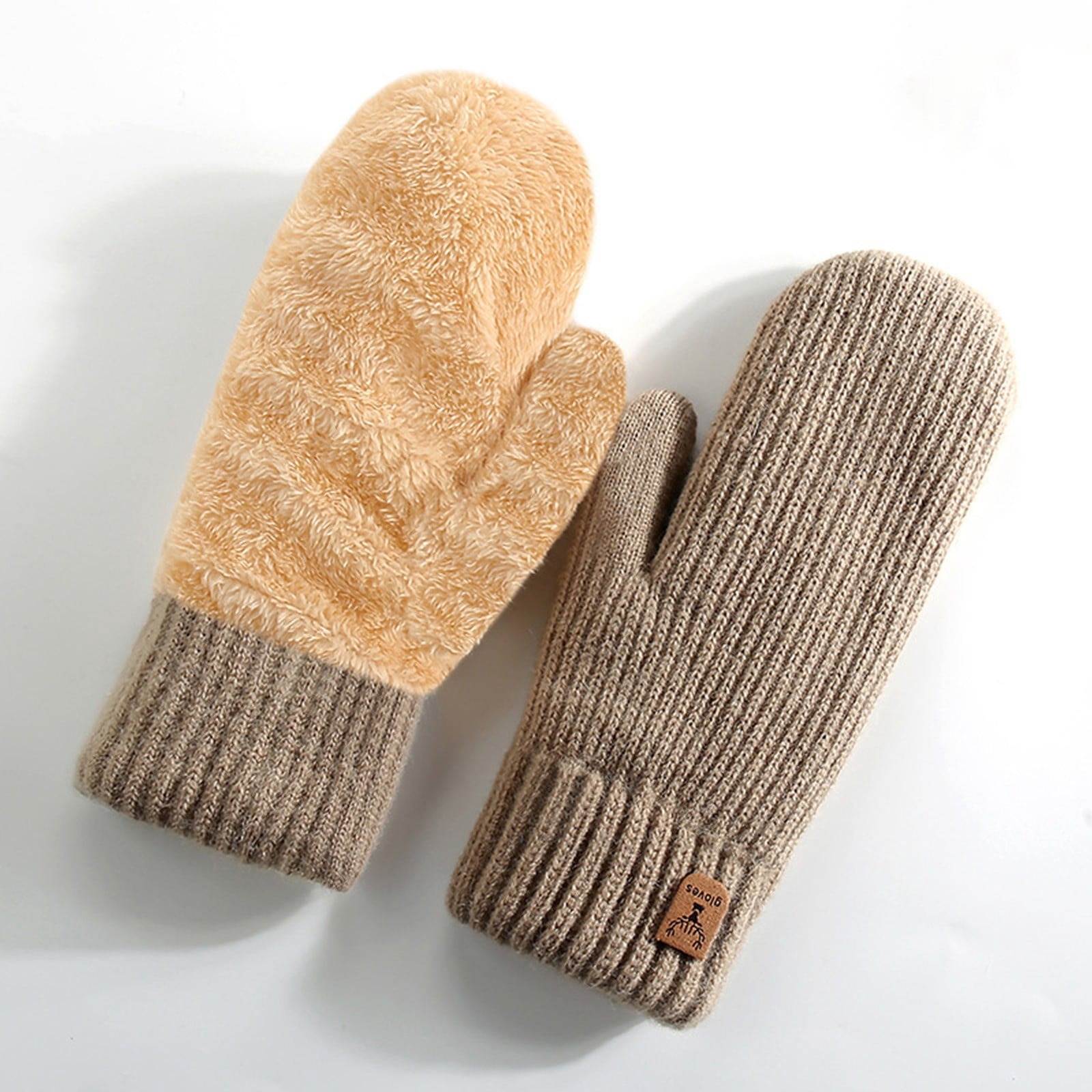Double Layer Warm Knit Mittens for Women Winter Plus Velvet Thickened ...