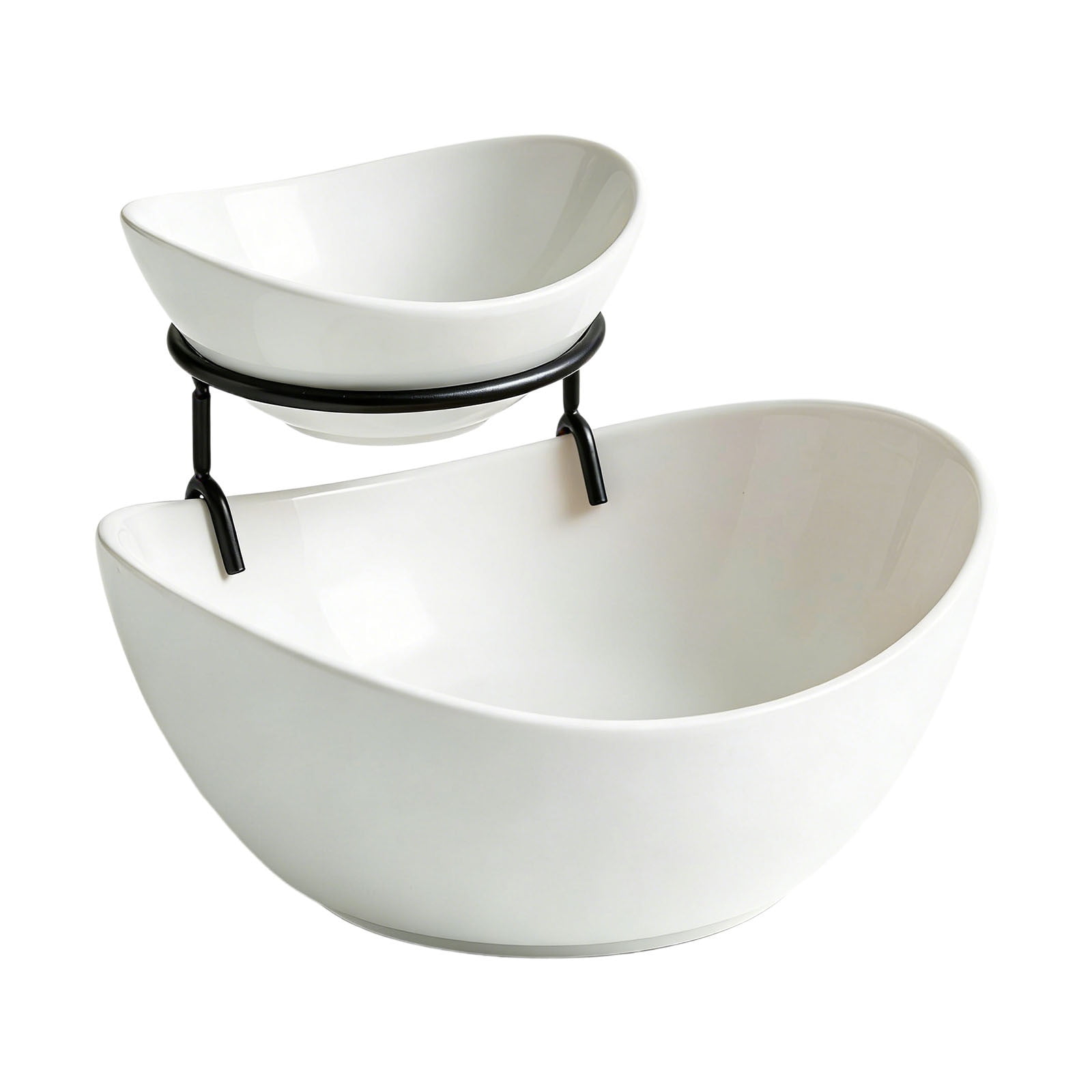 Double Layered Ceramic Serving Bowl with Sturdy Metal Stand for Chips ...