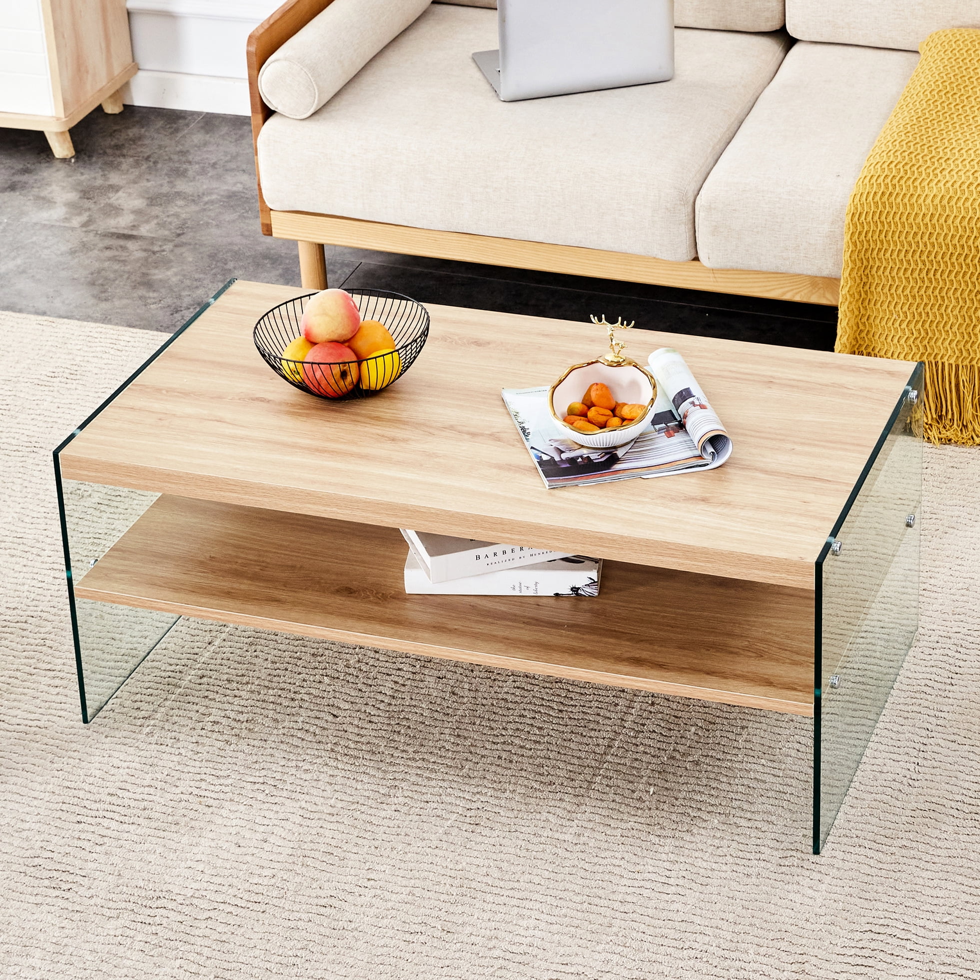 Double Layered Coffee Table With Transparent Tempered Glass, And ...
