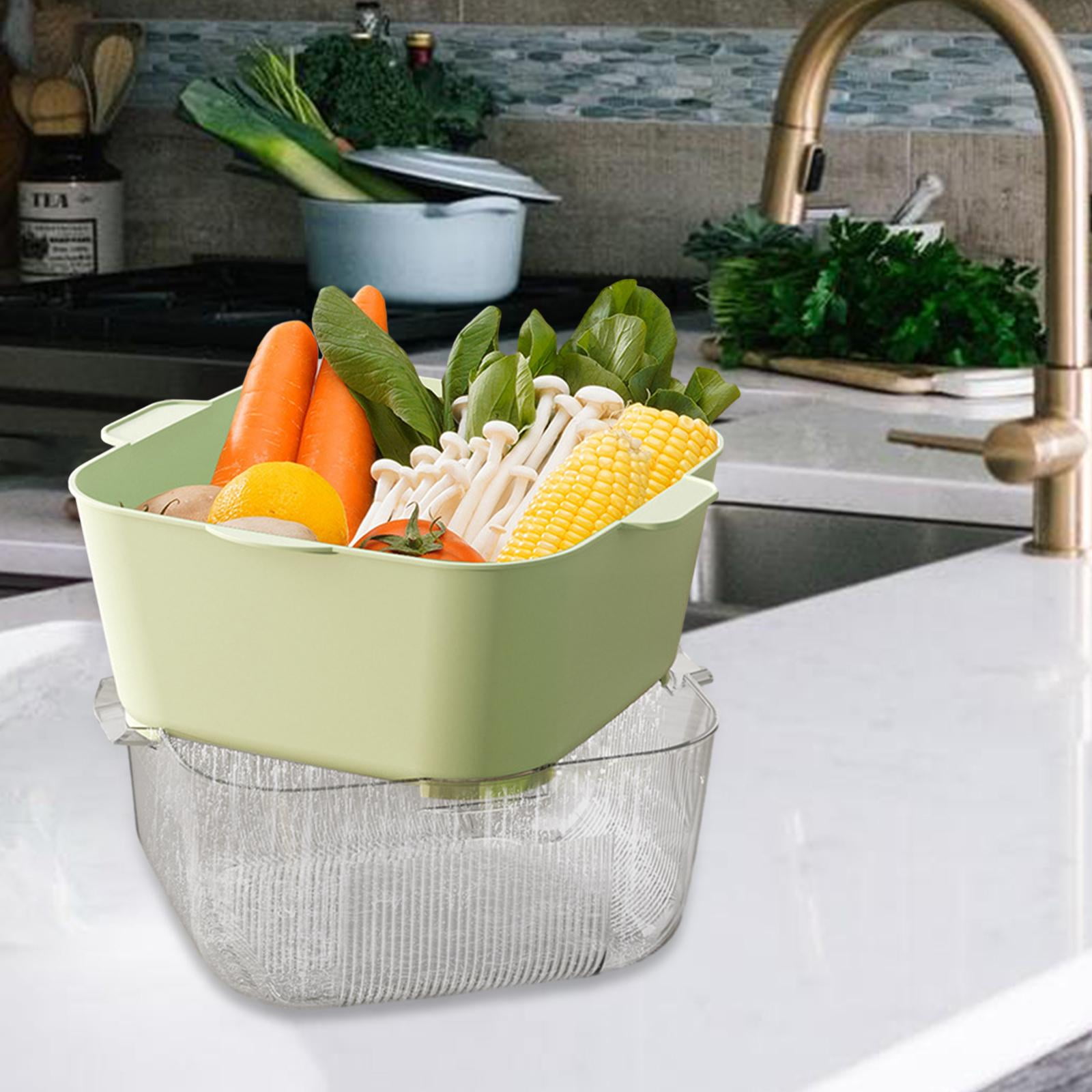 Double Layered Drain Basket Kitchen Drainage Basket for Fruits ...