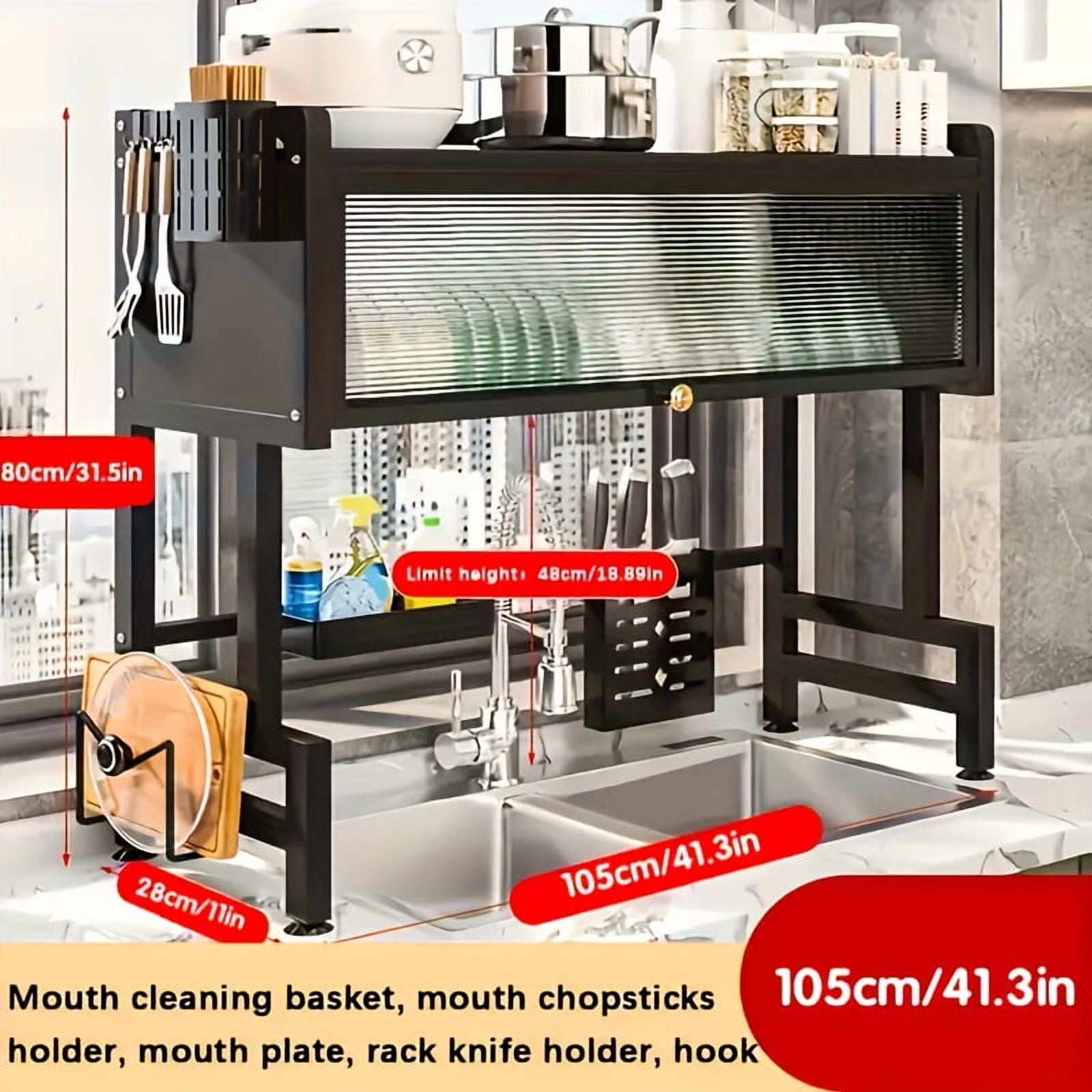Double Layered Folding Countertop Dish Rack Adjustable Design Double ...