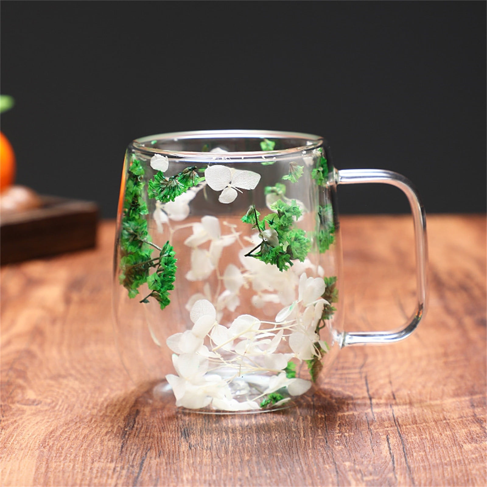Double Layered Glass Cup, Transparent Floral Glass Cup,Kitchen Cups ...