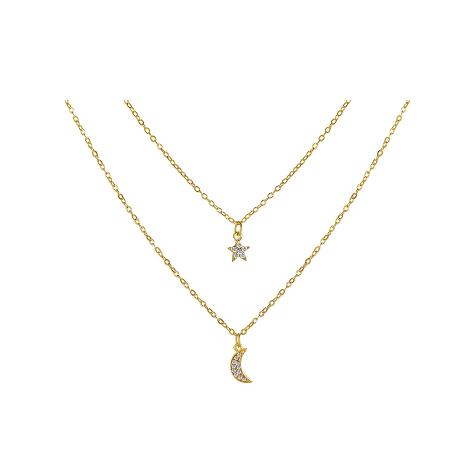 Double Layered Wearing Star And Moon Necklace Women'S Trend Light ...
