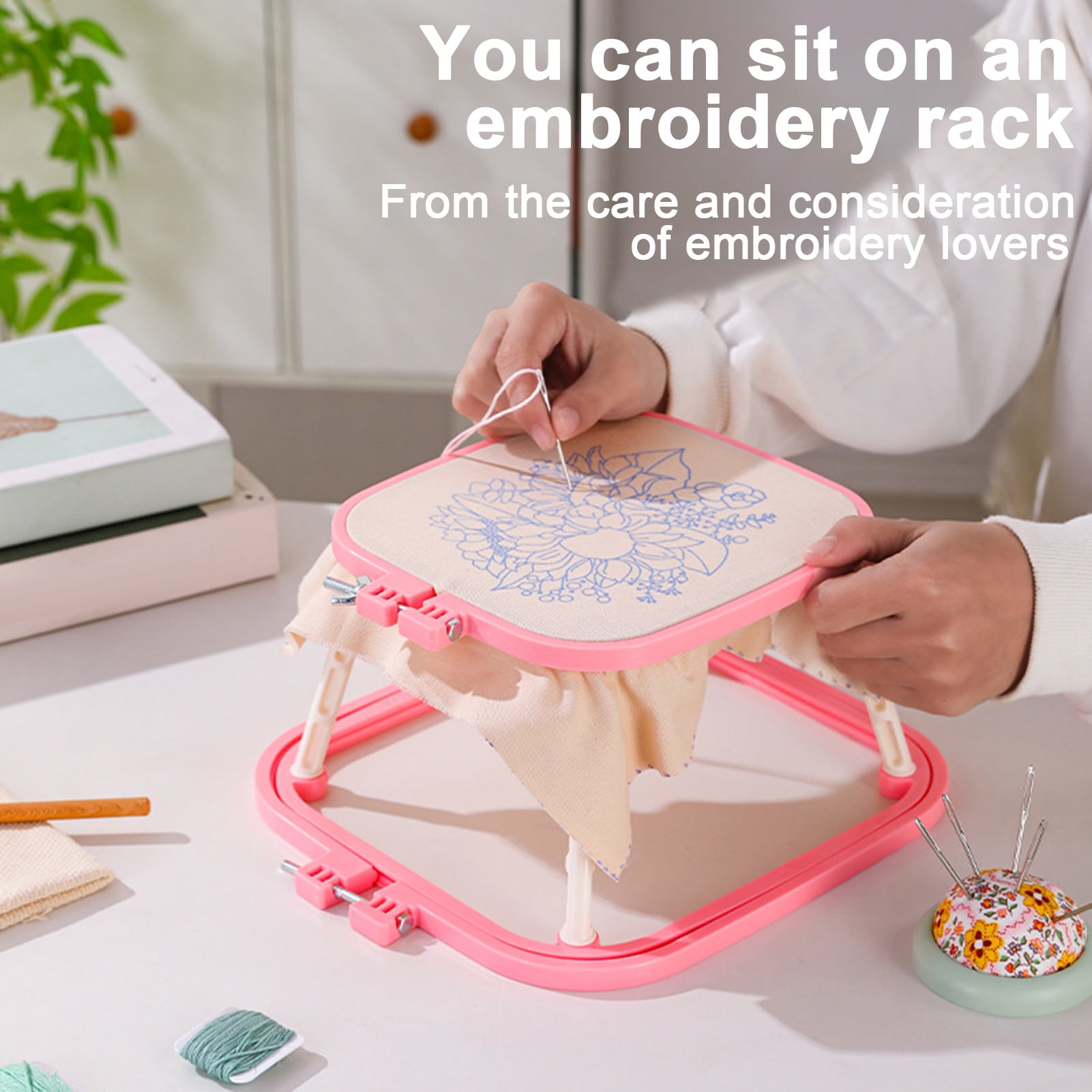 Double-Layers Desktop Embroidery Hoop Stand Adjustable Hands-Free Cross ...