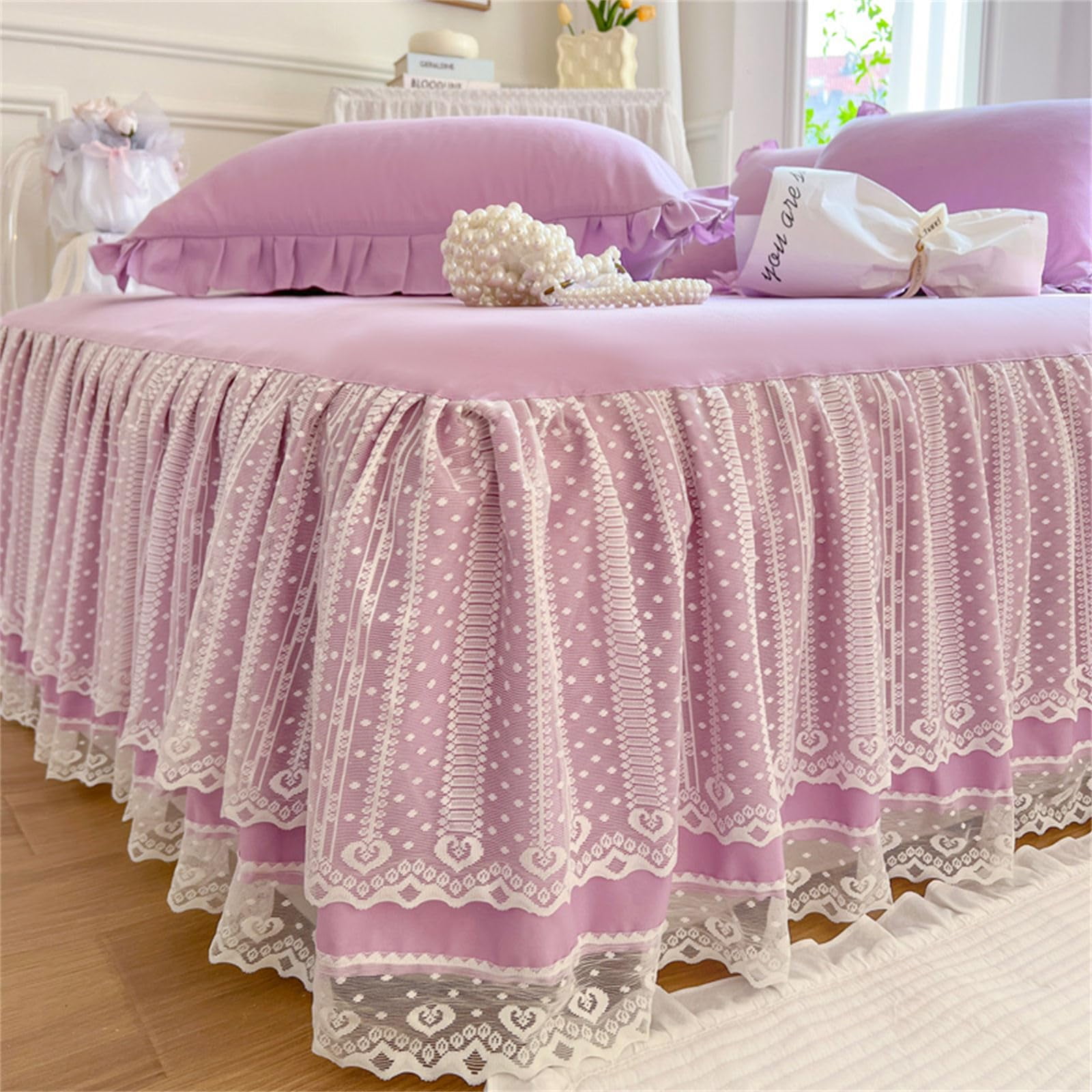 Double Layers Lace Ruffle Skirt Bedspread Sheet - French Style Brushed ...
