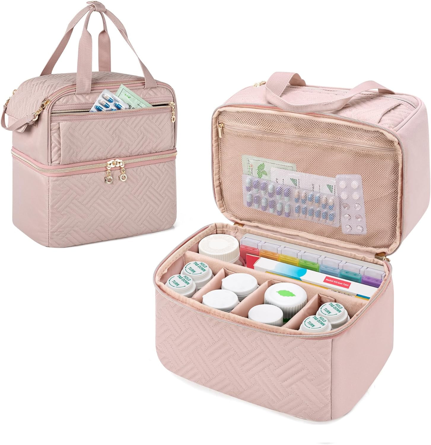 Double Layers Pill Bottle Organizer Empty, Lockable Medicine Storage ...