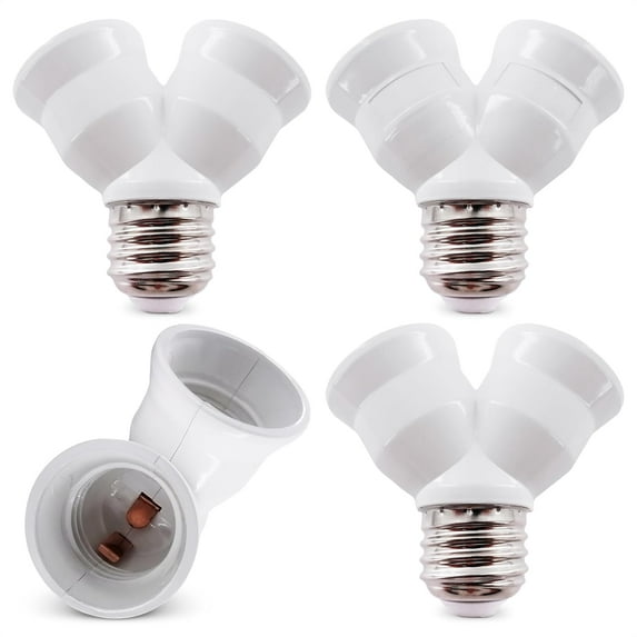Double Light Socket Splitter Adapter 4-Pack – E26/E27 Dual Holder for LED, Halogen & CFL Bulbs ...