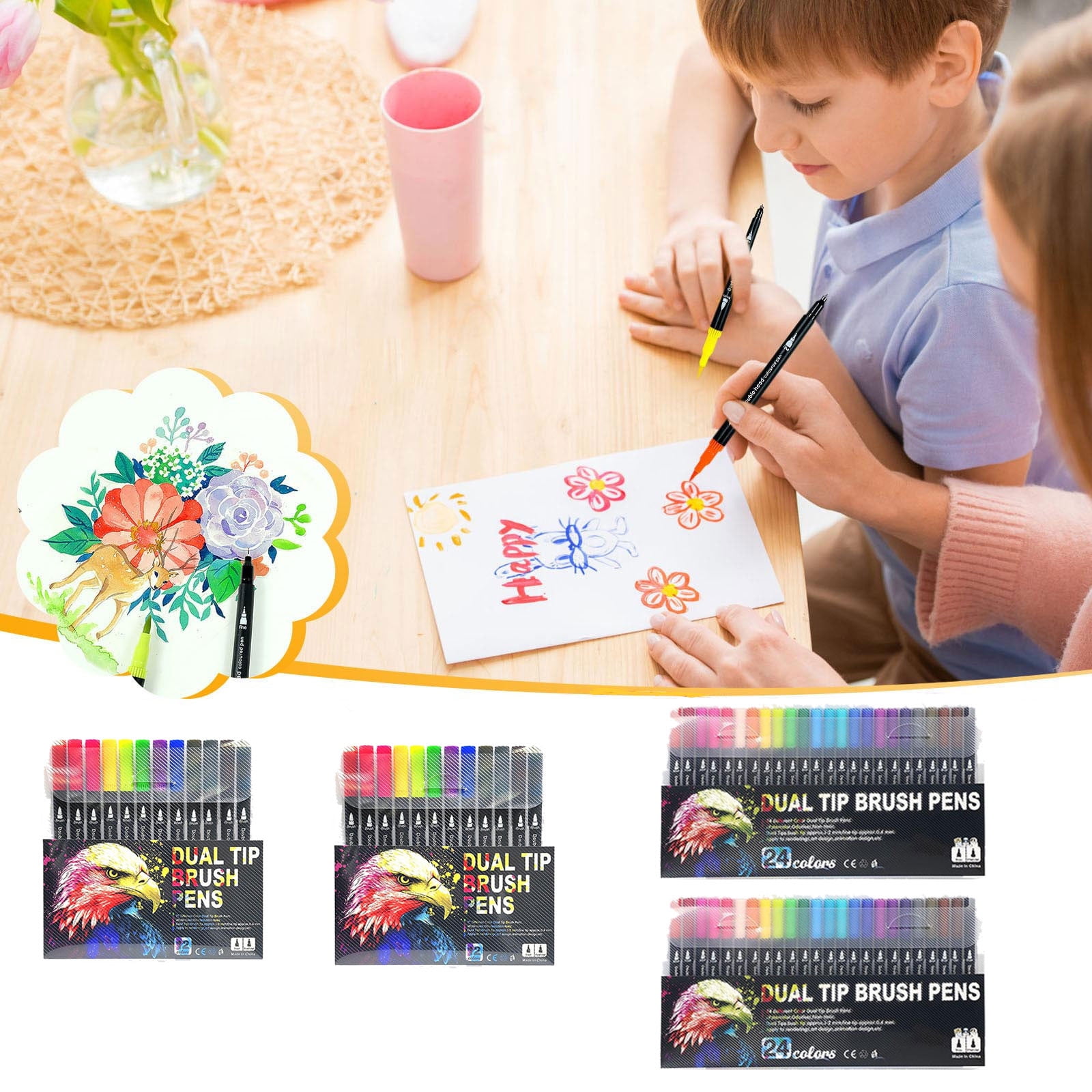 Double Line Art Markers Set 2 Pack - Dual Tip Metallic Drawing Pens ...
