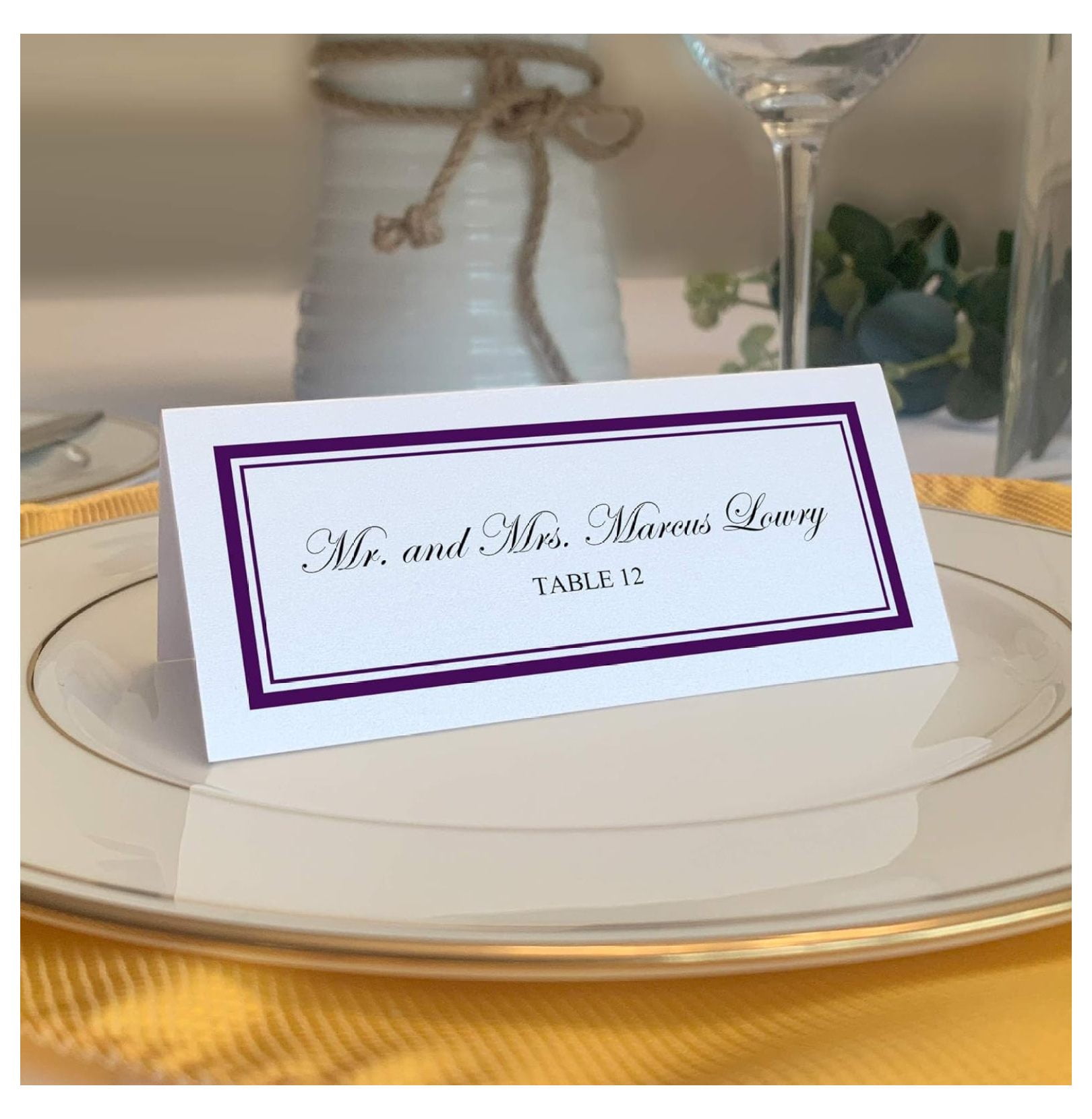 Double Line Border Place Cards, Eggplant (Choose Color), Set of 60, Pre ...
