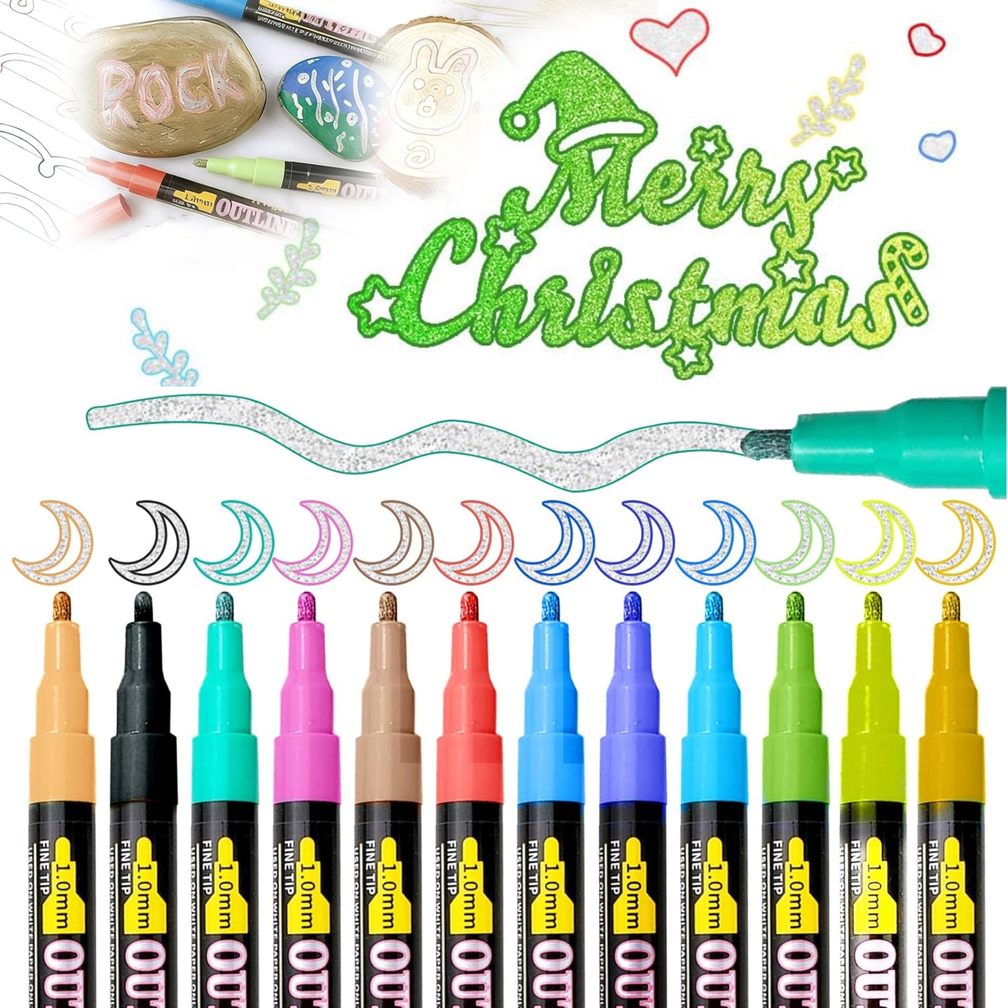 Double Line Contour Pens 12 Colors Contour Marker Twin Line Glitter ...