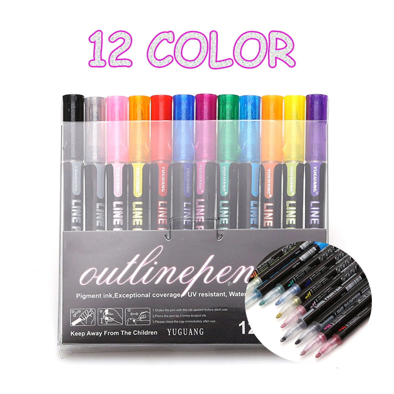 Double-Line Fluorescent Marker Set - Shiny Silver-Line Tools for ...