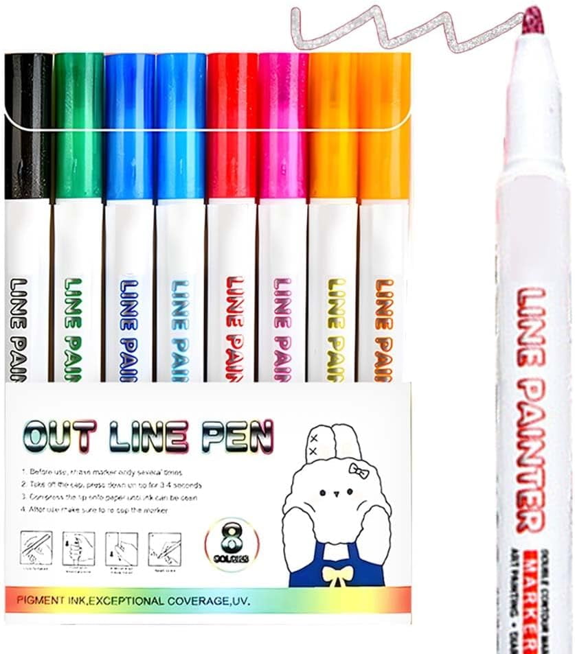Double-Line Glitter Markers, 2026 New Outline Shimmer Pens, Metallic ...