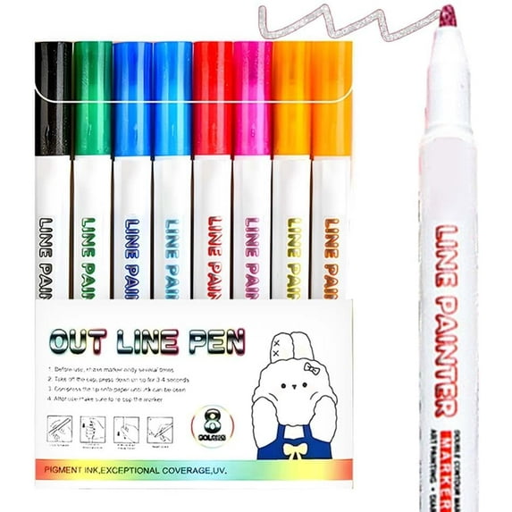 Double-Line Glitter Markers, 2026 New Outline Shimmer Pens, Metallic ...