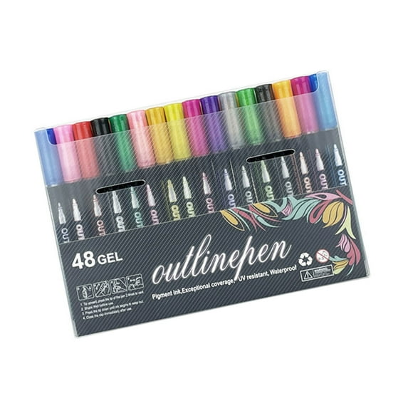 Double Line Glitter Outline Markers Glitter Pens With Metallic Ink For ...