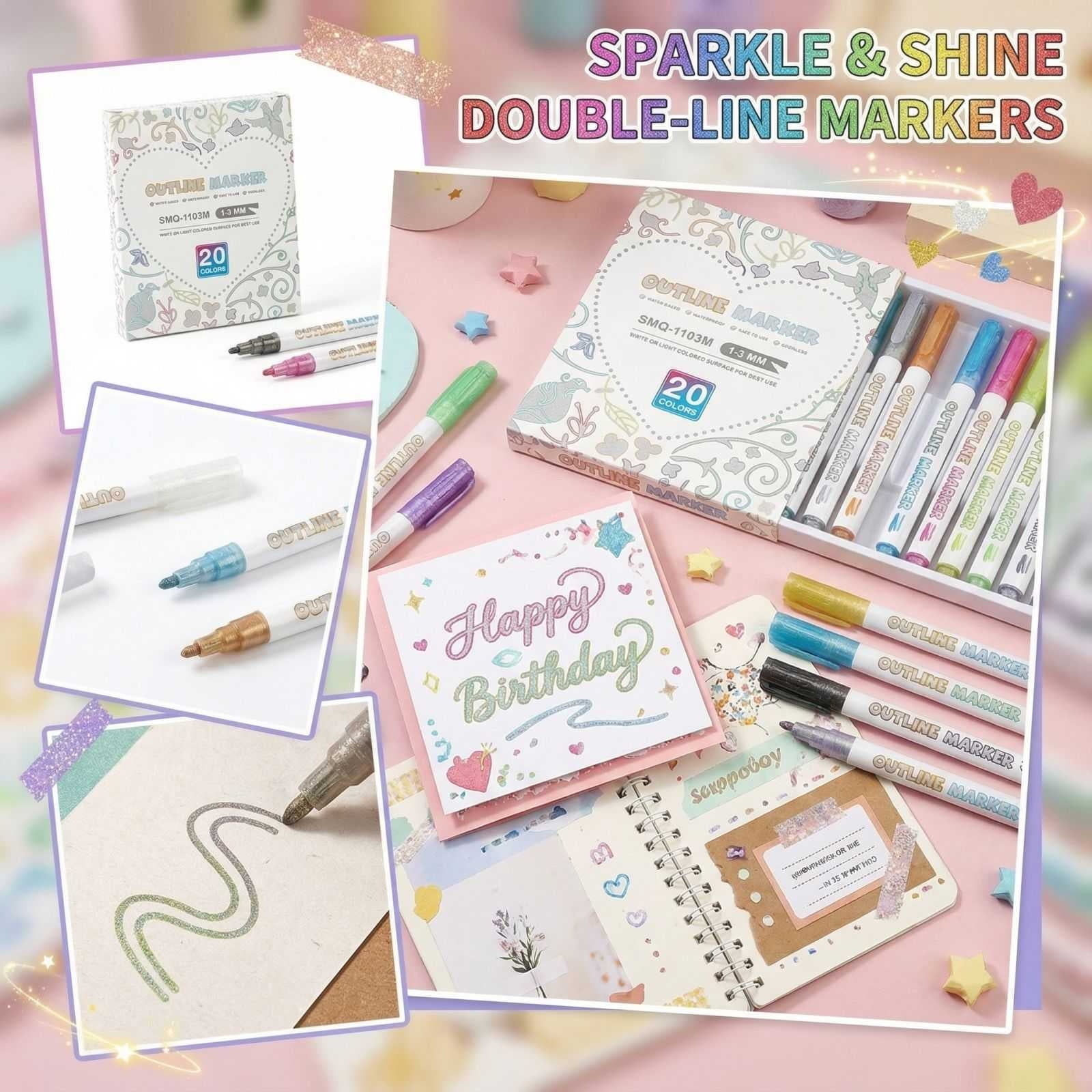 Double Line Glitter Pen 45ml - Extra Large Outline Marker for Posters ...