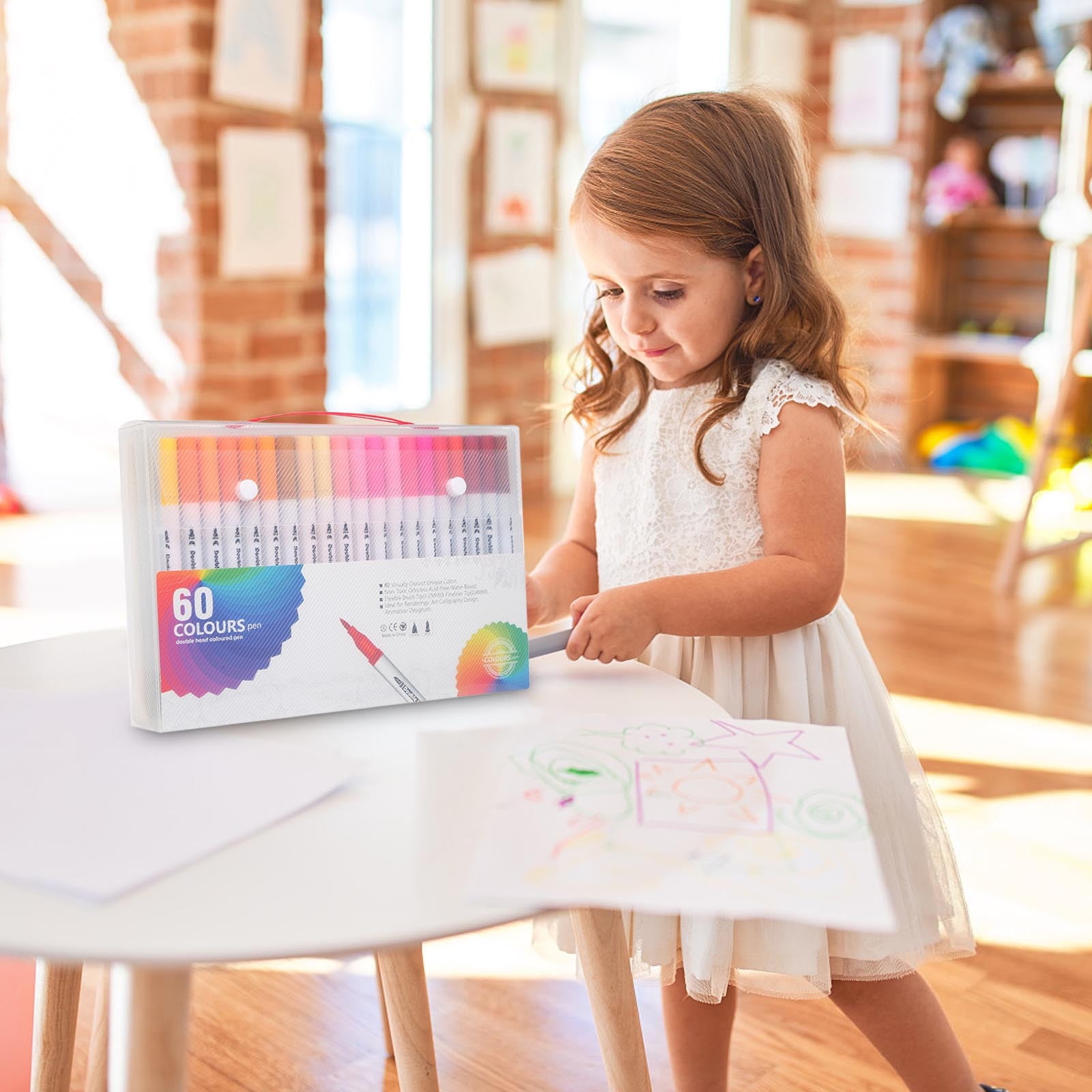 Double Line Marker Pen Set | 24 Vibrant Colors | Dual Tip Fine & Broad ...